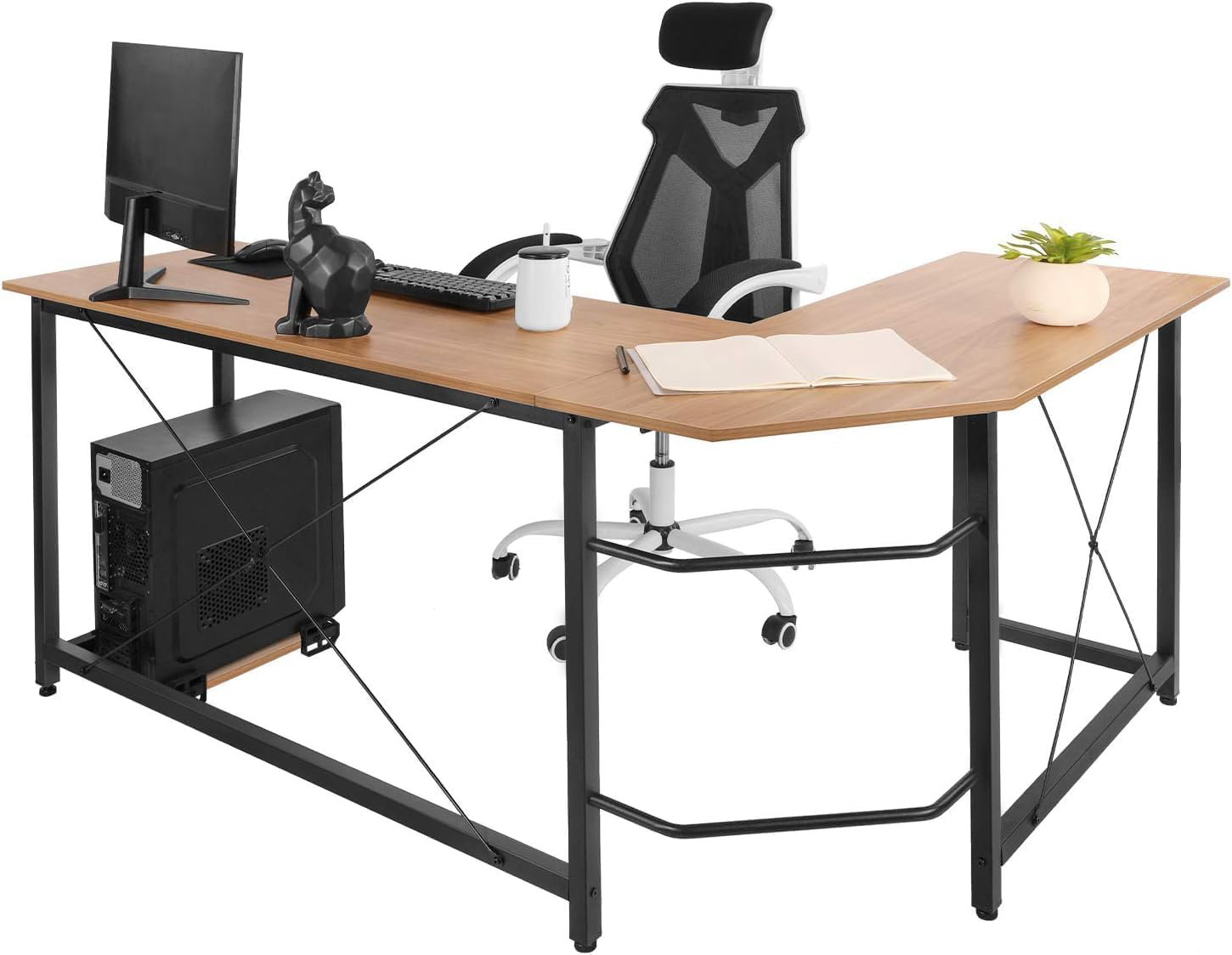 Borough Wharf L-shaped Desk, 66 Inch Sturdy Computer Pc Laptop Table ...