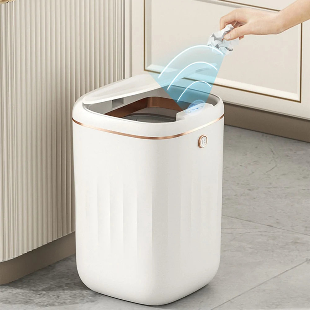 Homary Automatic Touchless Motion Sensor Trash Can White Smart Garbage ...