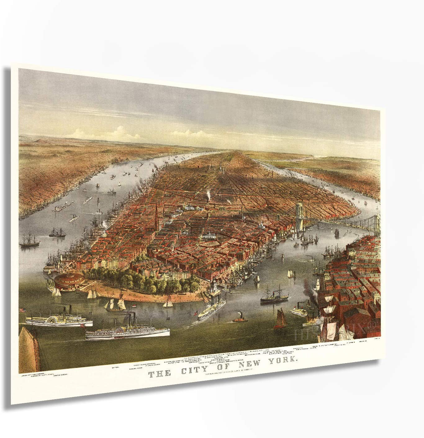 HISTORIC PRINTS 1870 New York City Map Poster Wall Art on Paper | Wayfair