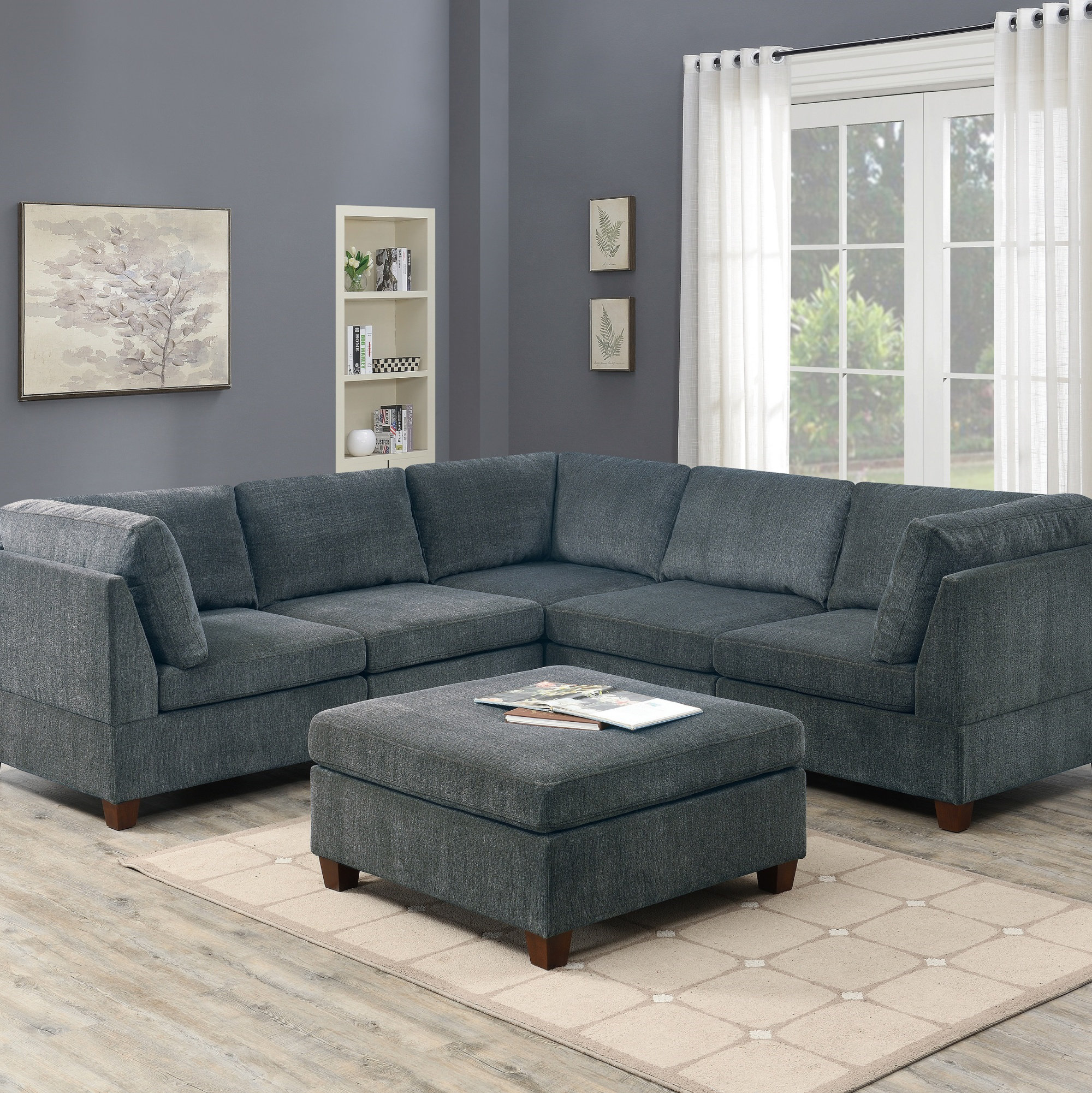 Latitude Run® Living Room Furniture Grey Chenille Modular Sectional 6Pc ...