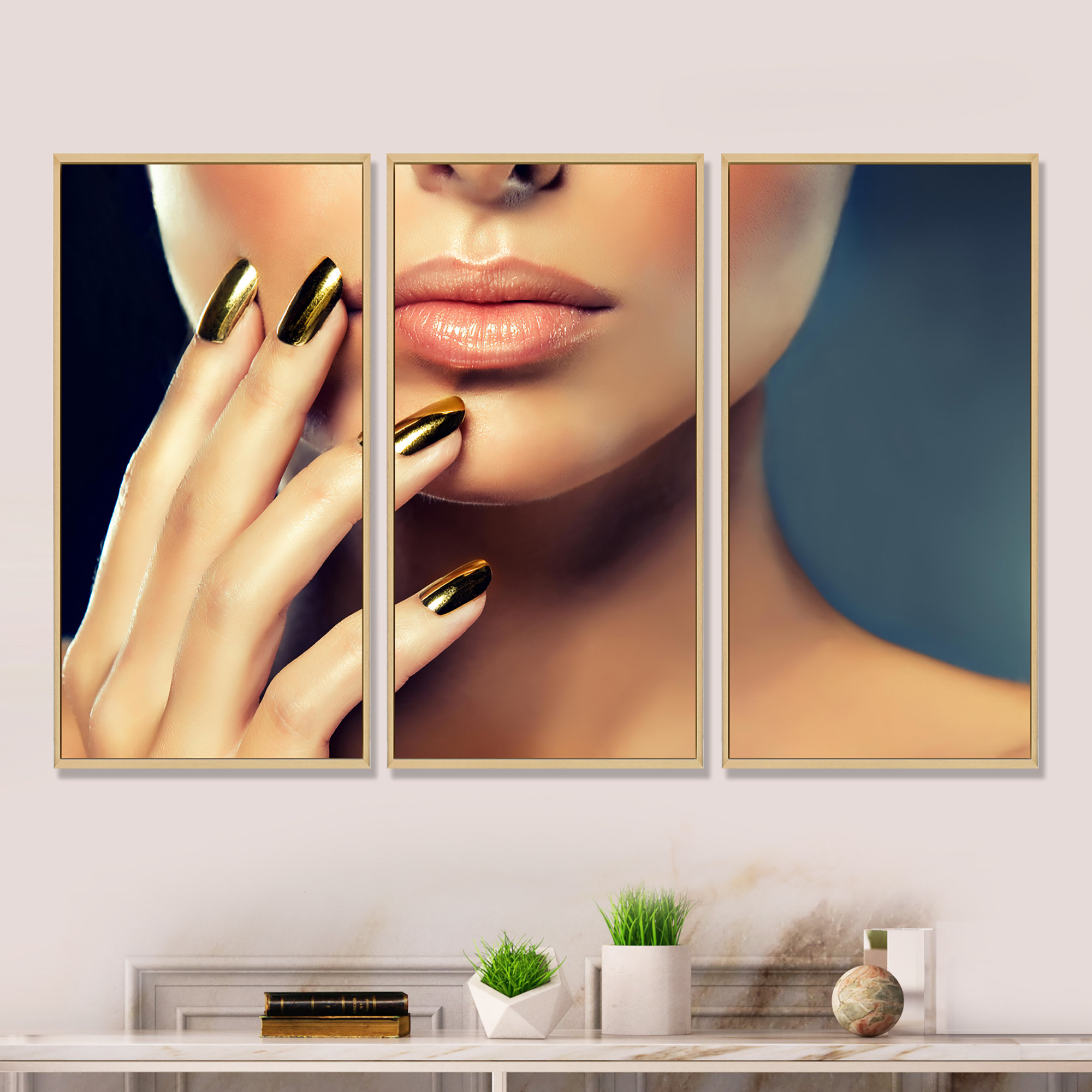 Everly Quinn Female Model With Golden Make-Up And Black Nails - Glam ...