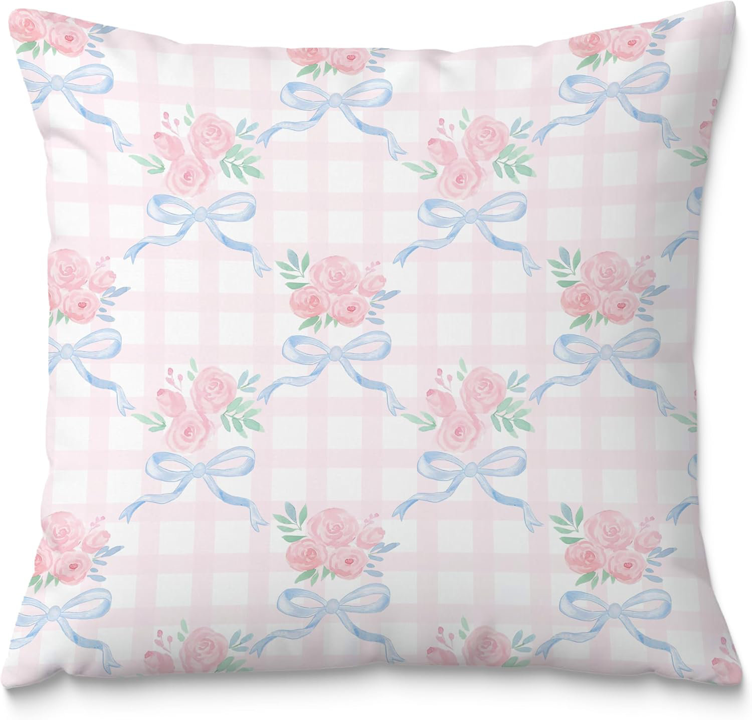 NEUTRALPOSTURE Pink Rose Floral Bow Pillow Covers - 18X18, Bedroom Decor, Preppy Room Decor ...