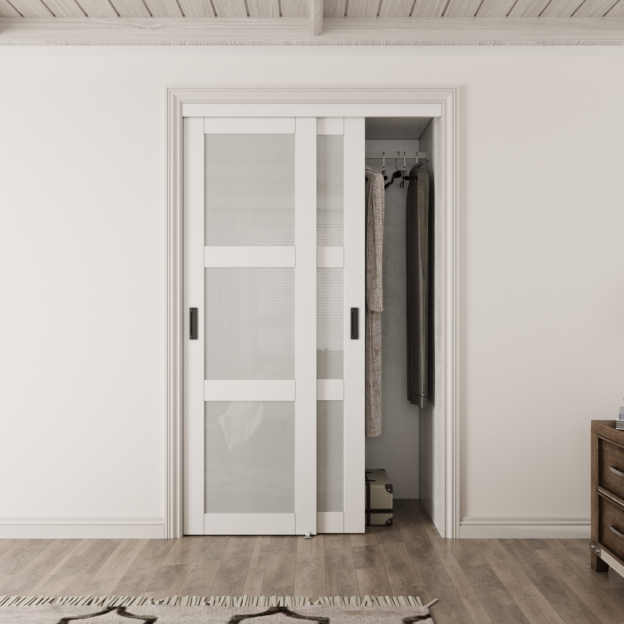 ARK DESIGN 80" Height Forested Glass Sliding Door Kit - 3-Lite Design ...