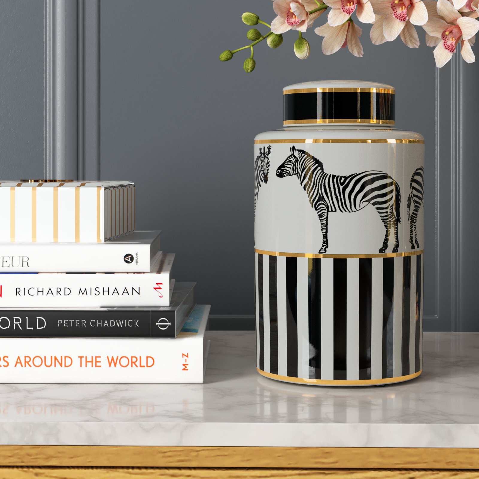 Willa Arlo™ Interiors Modern Zebra Animal Glam Ceramic Jar with Lid ...
