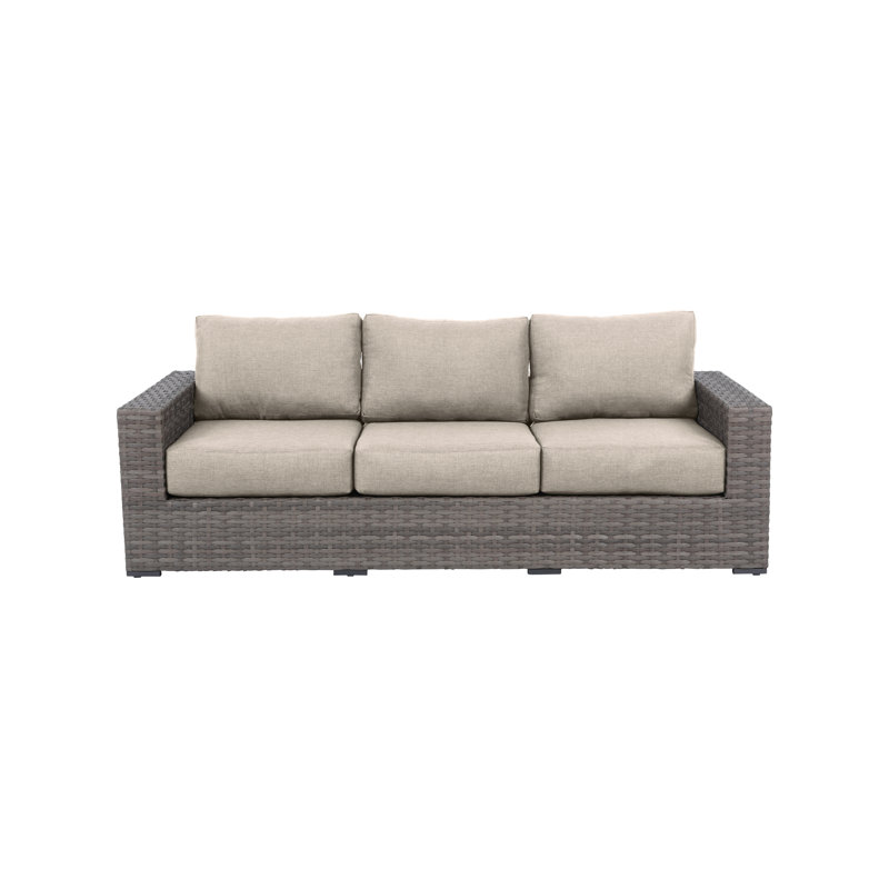 Brayden Studio® Kaiser 95" Wide Outdoor Wicker Patio Sofa with Cushions ...
