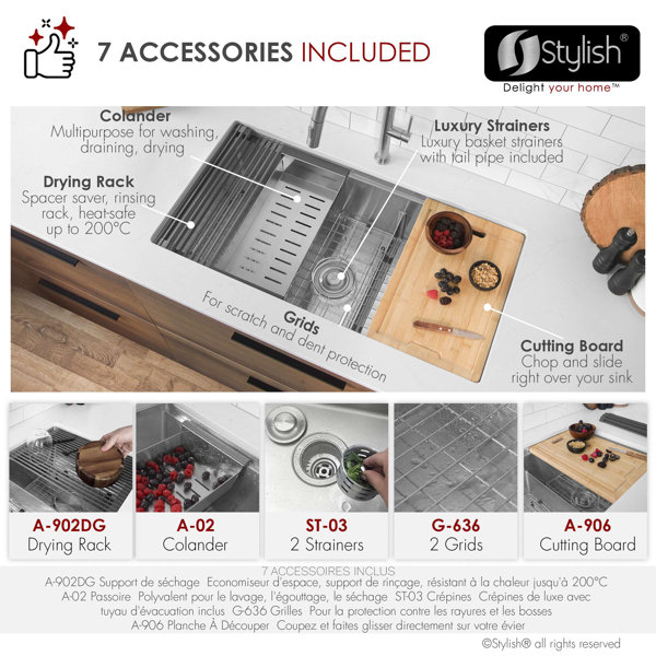 Stylish Versa Undermount 36'' Stainless Steel Double-Bowl Kitchen Sink ...