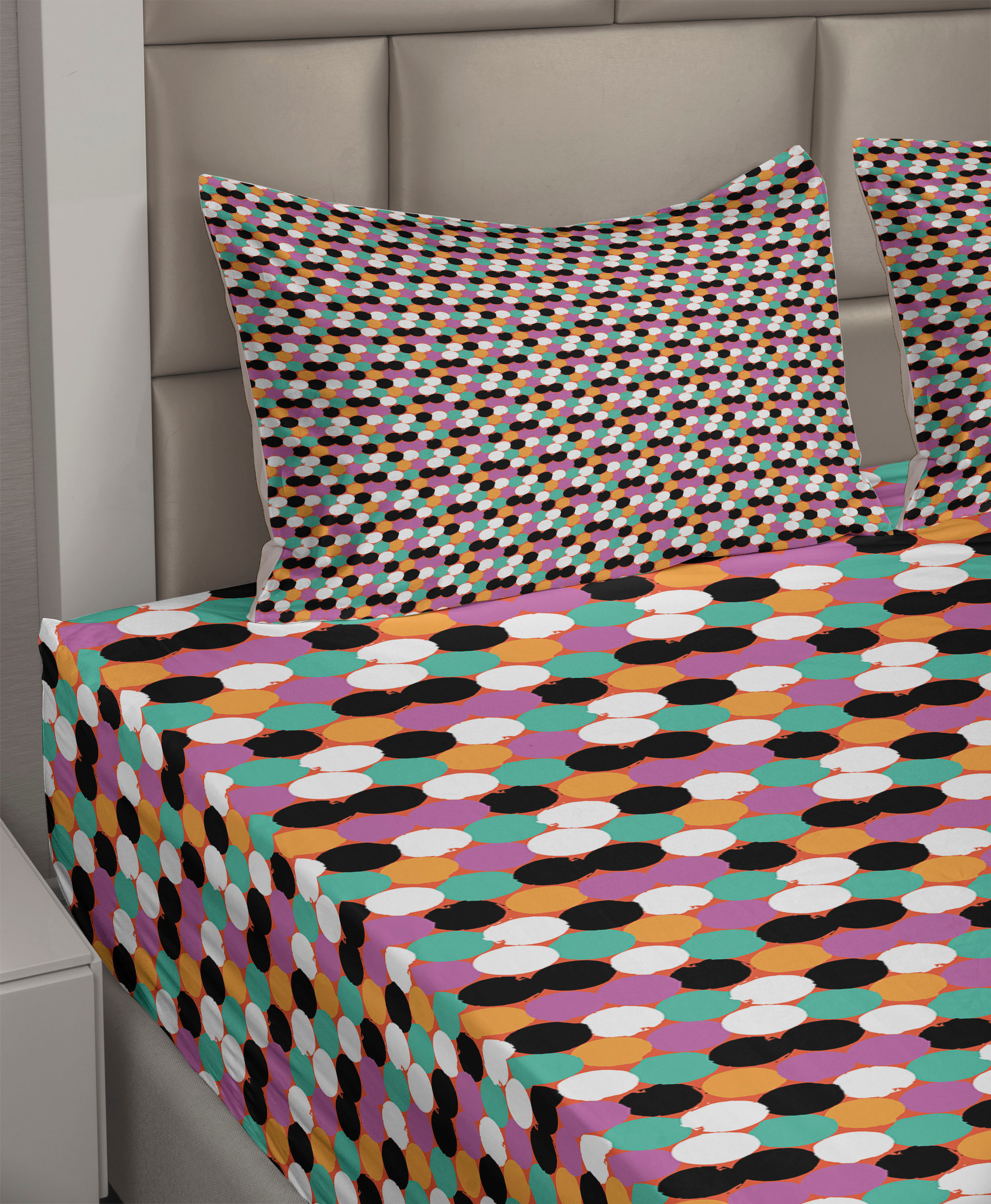 Ambesonne Modern Sheet Set Multicolored Vintage Circles Pink Vermilion ...