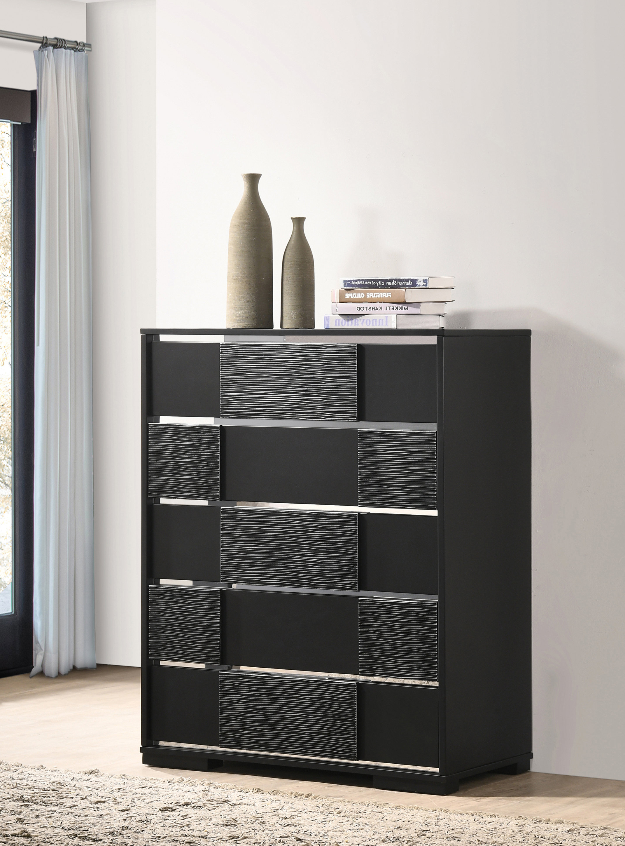 Latitude Run® Galija 5 - Drawer 33.85'' W Chest in Black | Wayfair
