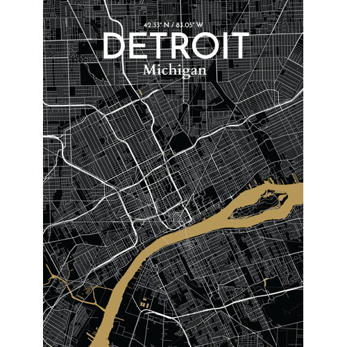 OurPoster.com 'Detroit City Map' Graphic Art Print Poster in Luxe | Wayfair