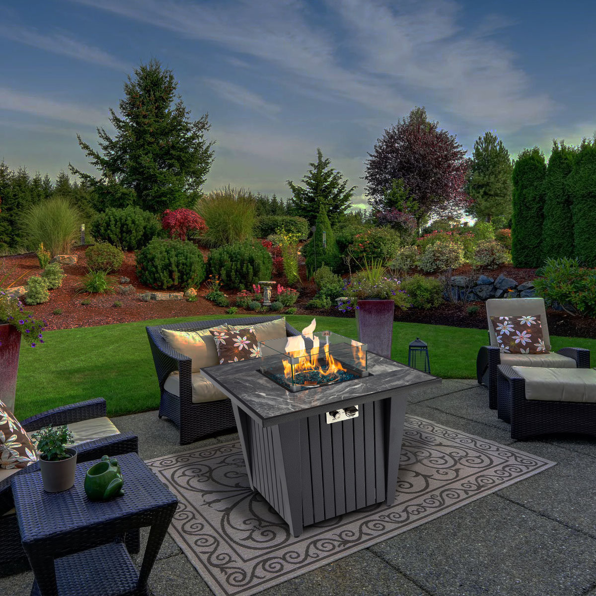 Brayden Studio Raelynn 32'' Gas Fire Pit Table With Marble Ceramic ...