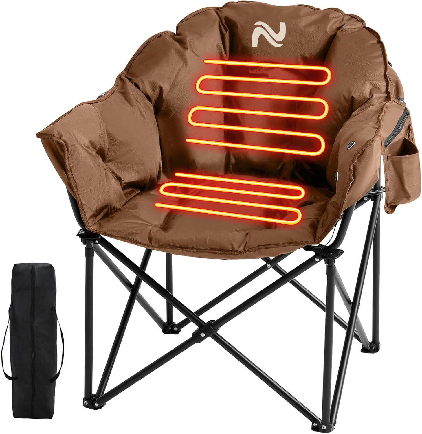 Arlmont & Co. Heated Camping Chair Oversized, Outdoor Portable Heated ...