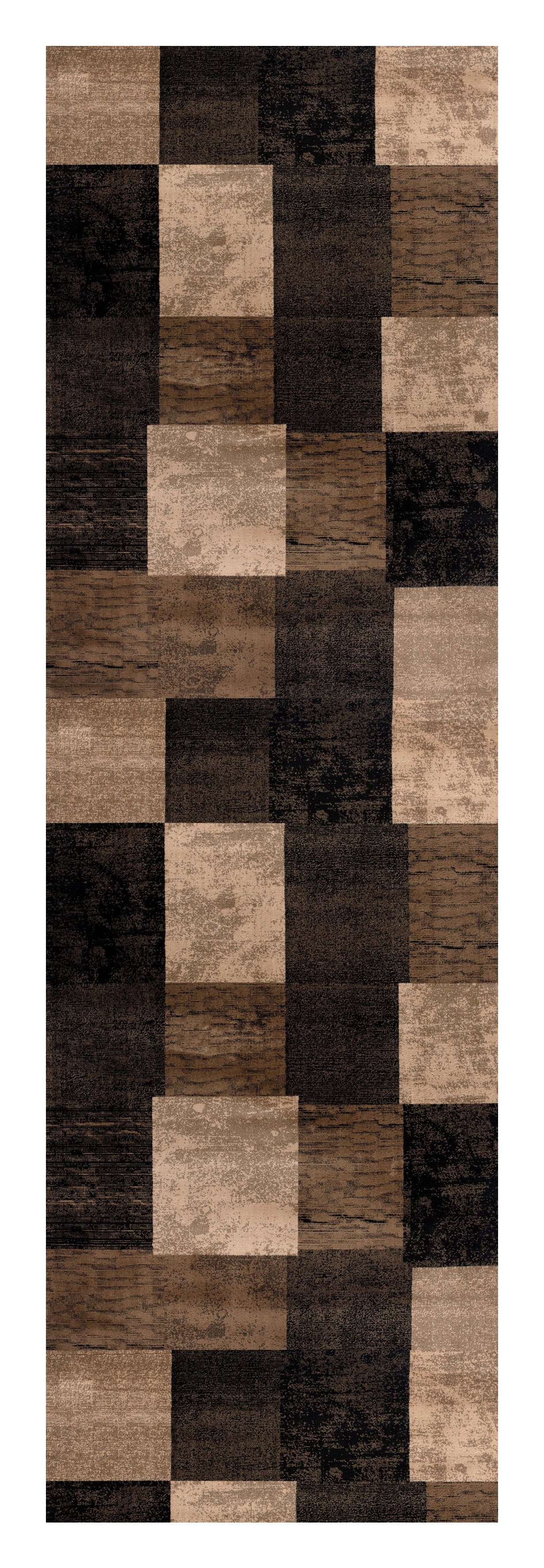 HomeRoots 20' Brown Black and Tan Geometric Power Loom Runner Rug | Wayfair