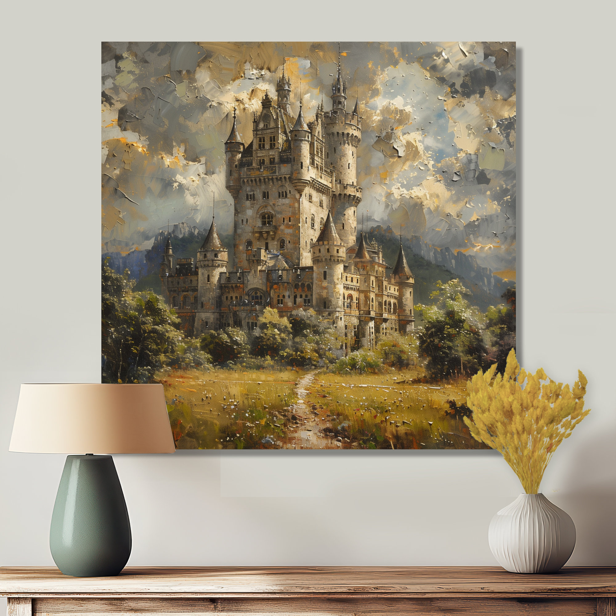 Design Art Beige Grey Summer Turreted Tower Castle III - Castles Wall ...