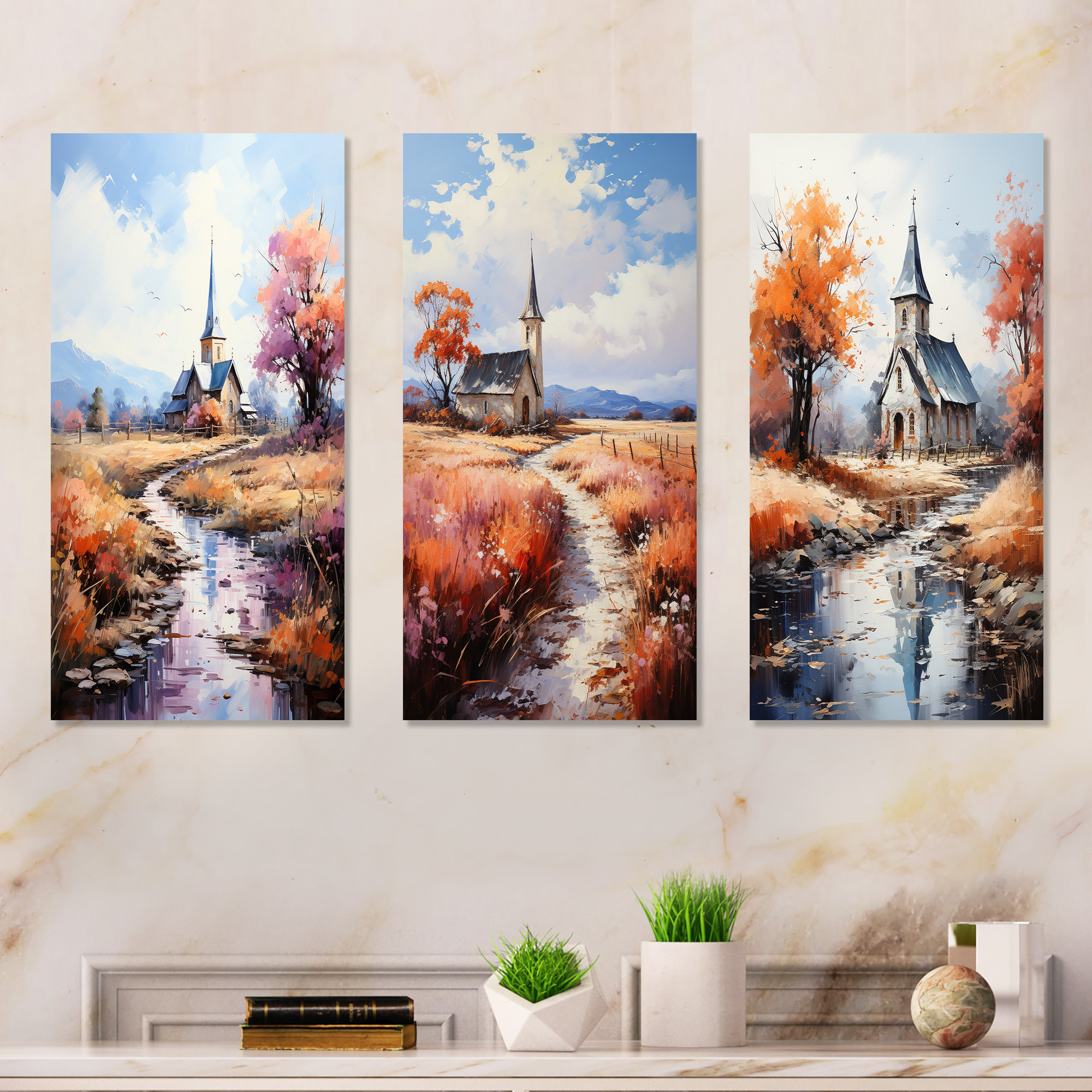 August Grove® Countryside Chapel In Usa I - Church Wall Decor Set Of 3 ...