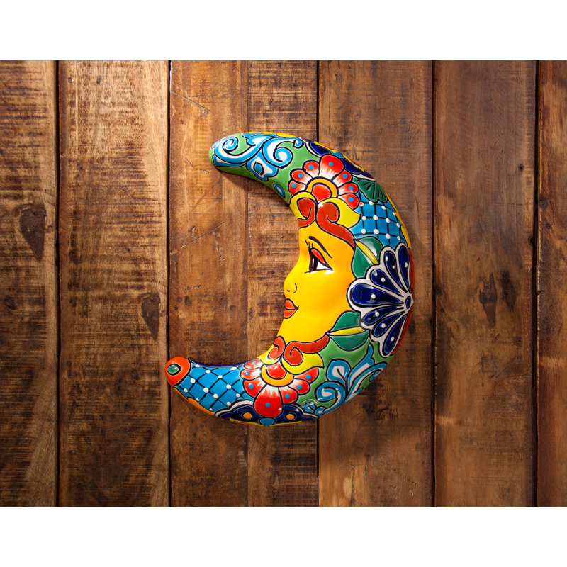 Bungalow Rose Handmade Mexican Talavera Ceramic Moon Wall Art Sun ...
