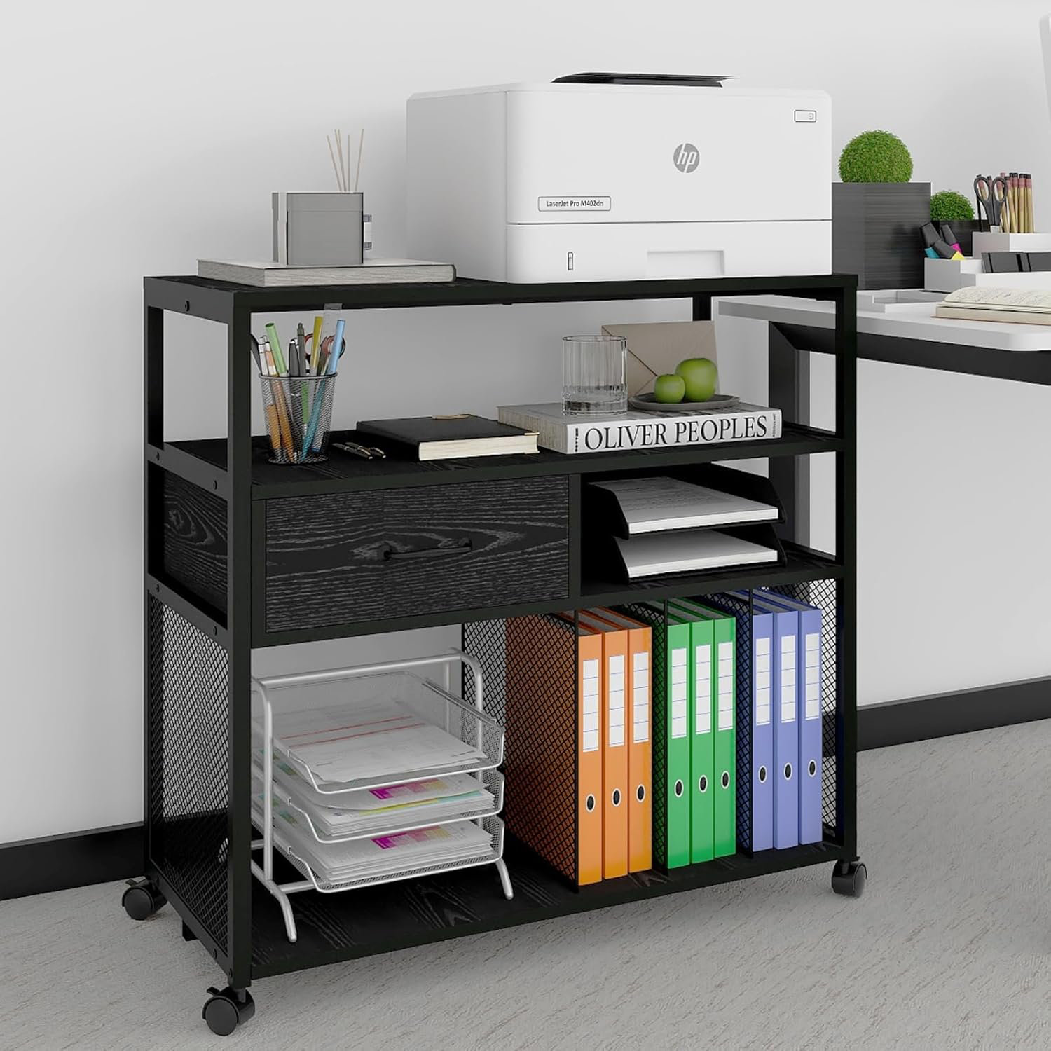 PUNCIA Rolling Modern Printer Stand Cabinet With Wheels, Open Storage ...