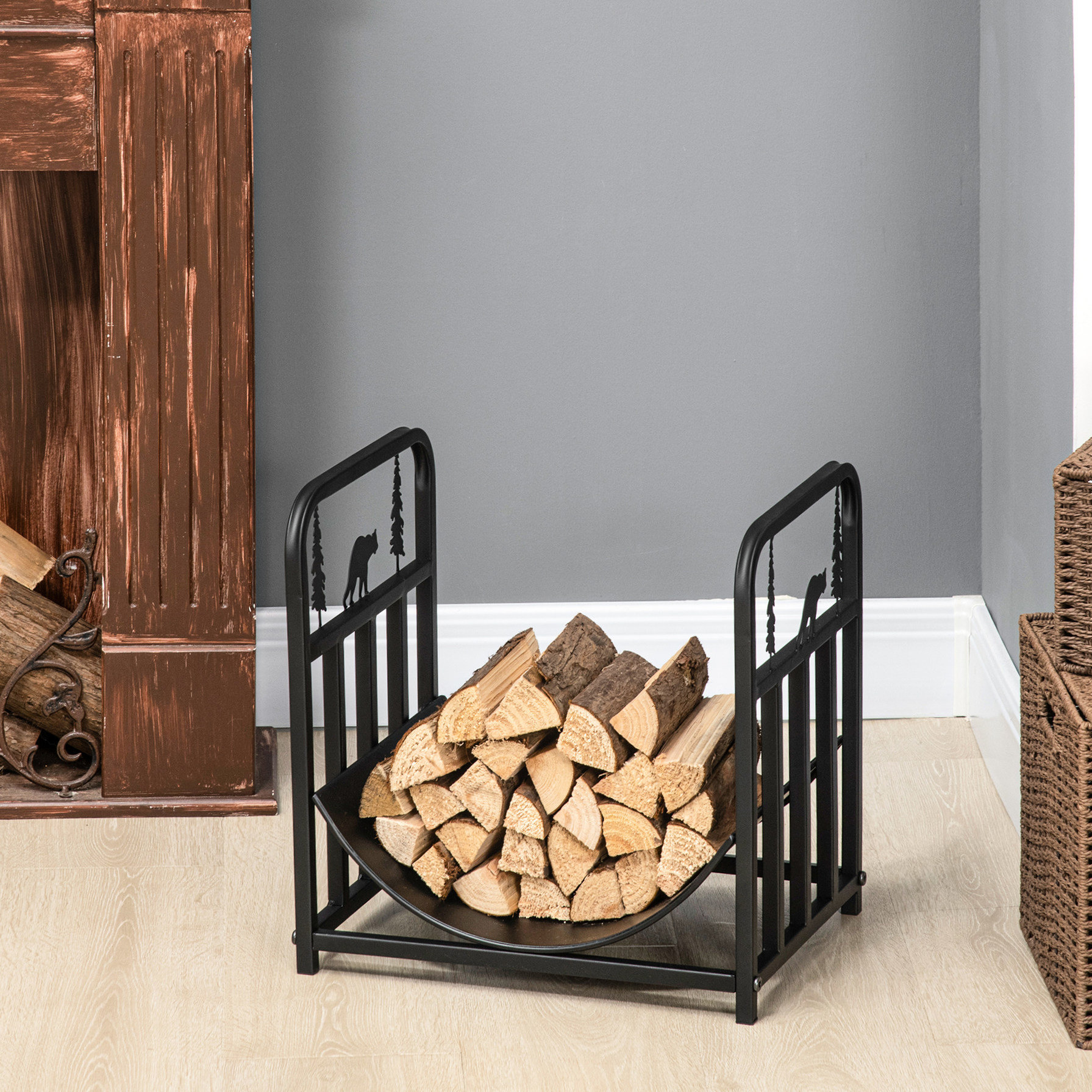 Millwood Pines Fireplace Tools And Firewood Rack Setup - Outdoor Indoor ...