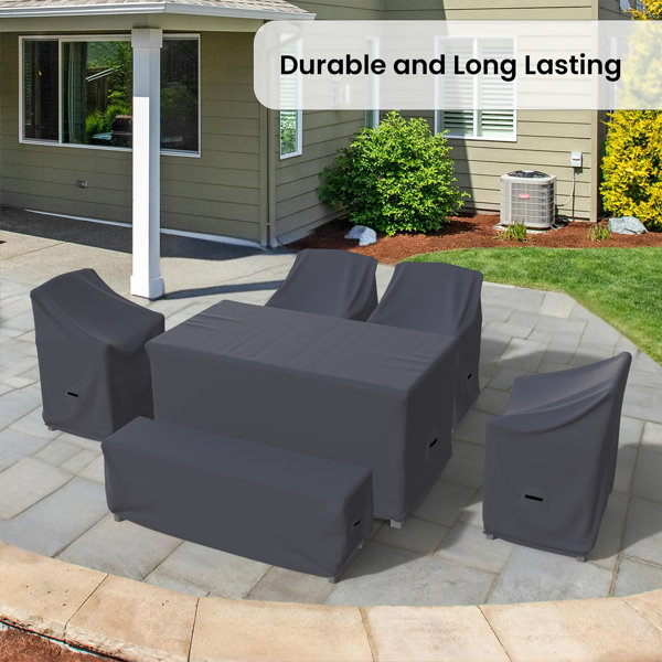 Arlmont & Co. 7-Person Rectangular Outdoor Patio Dining Set Covers ...