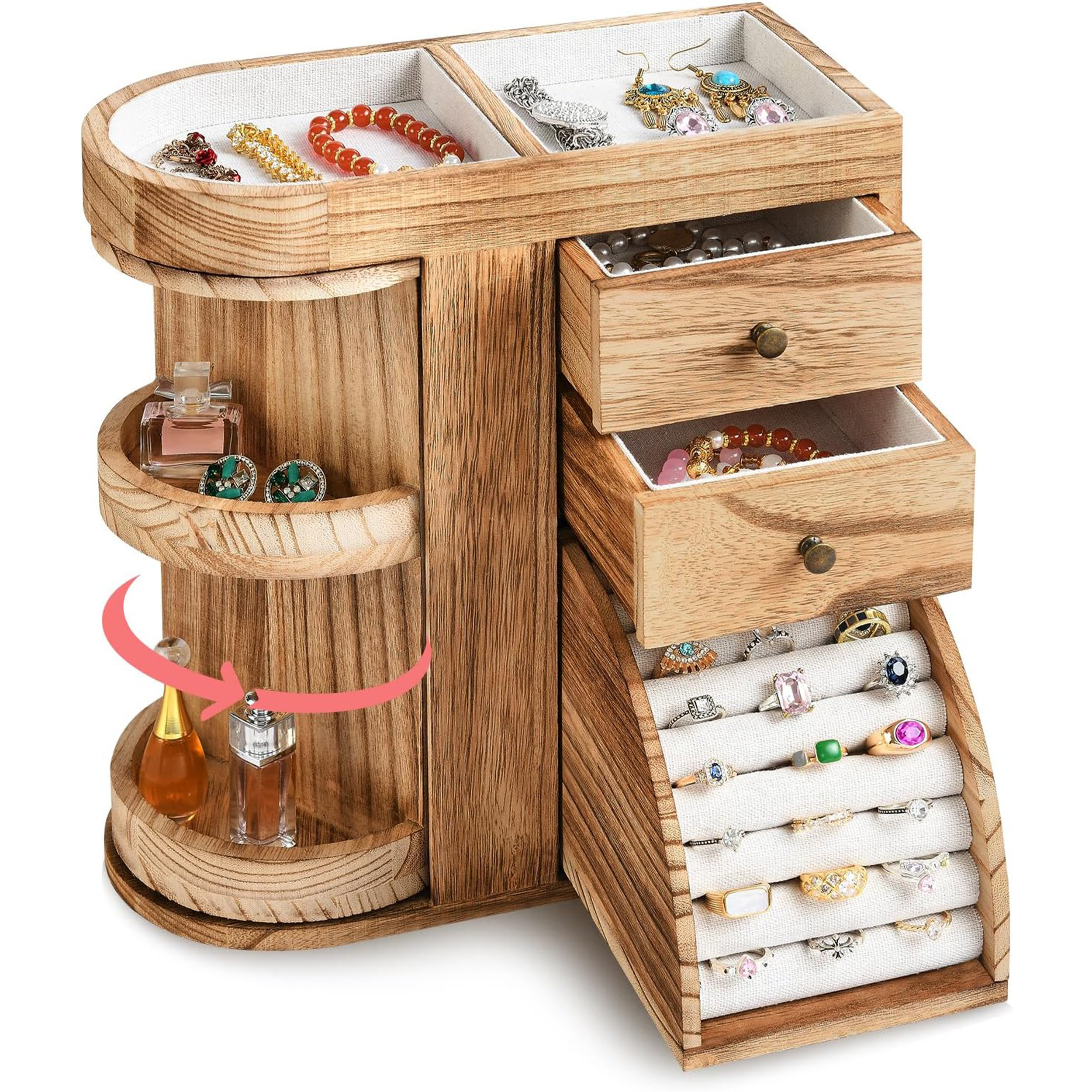 Leader Books Wood Jewelry Box, Solid Wooden Rotating Jewelry Box ...