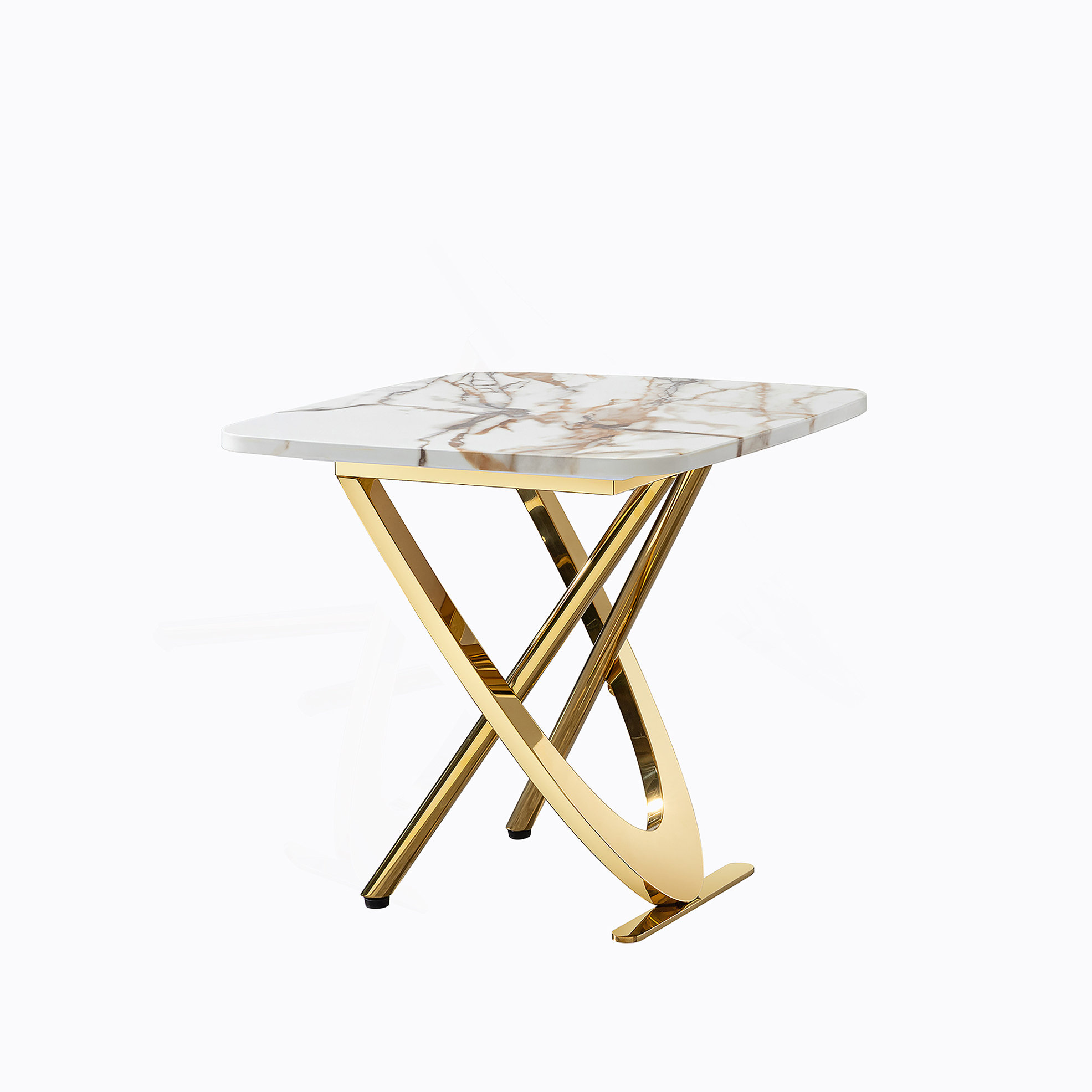 Everly Quinn Marble pattern MDF top side end table square shape gold ...
