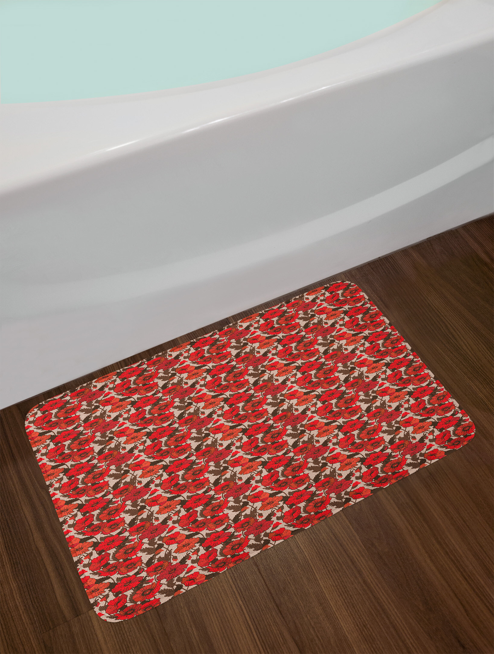 East Urban Home Botanical Plush Bath Mat, Poppies on Polka Dots, 30.2 ...