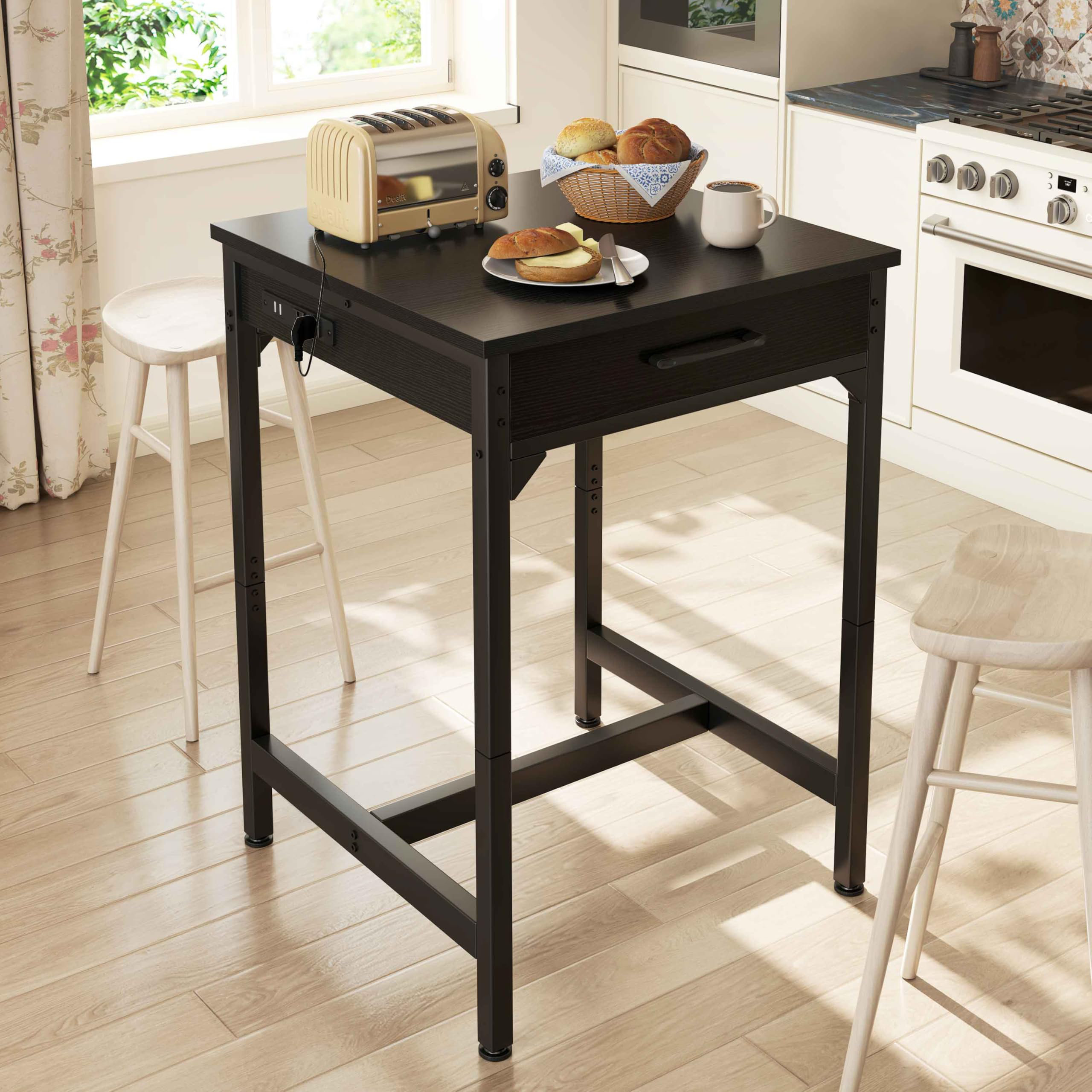 Ebern Designs 24 Inch Bar Table With Power Outlets, Bar Height Pub ...