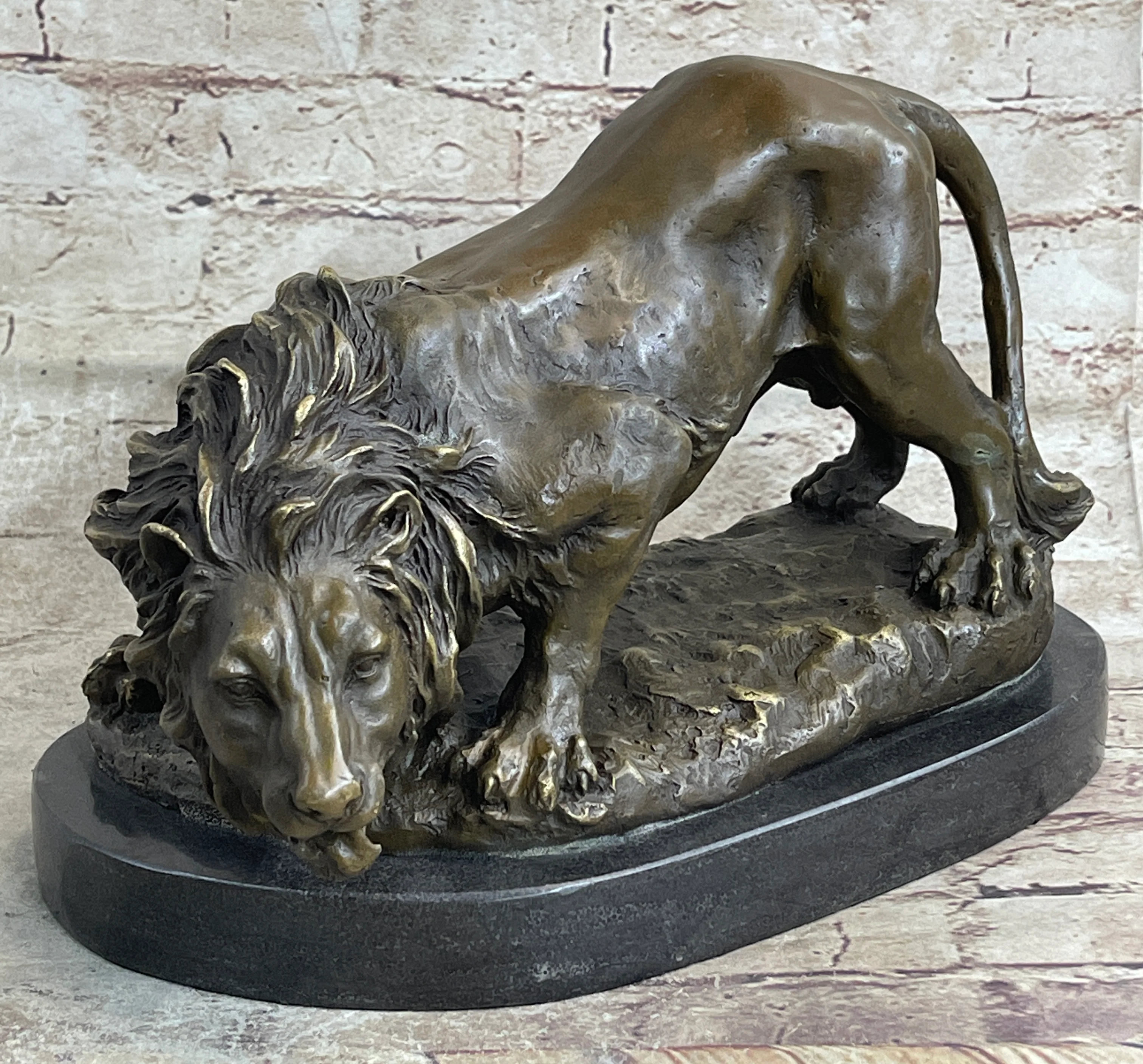 Loon Peak® Betrice Lion Stalking Prey Hot Cast Bronze Sculpture Statue ...