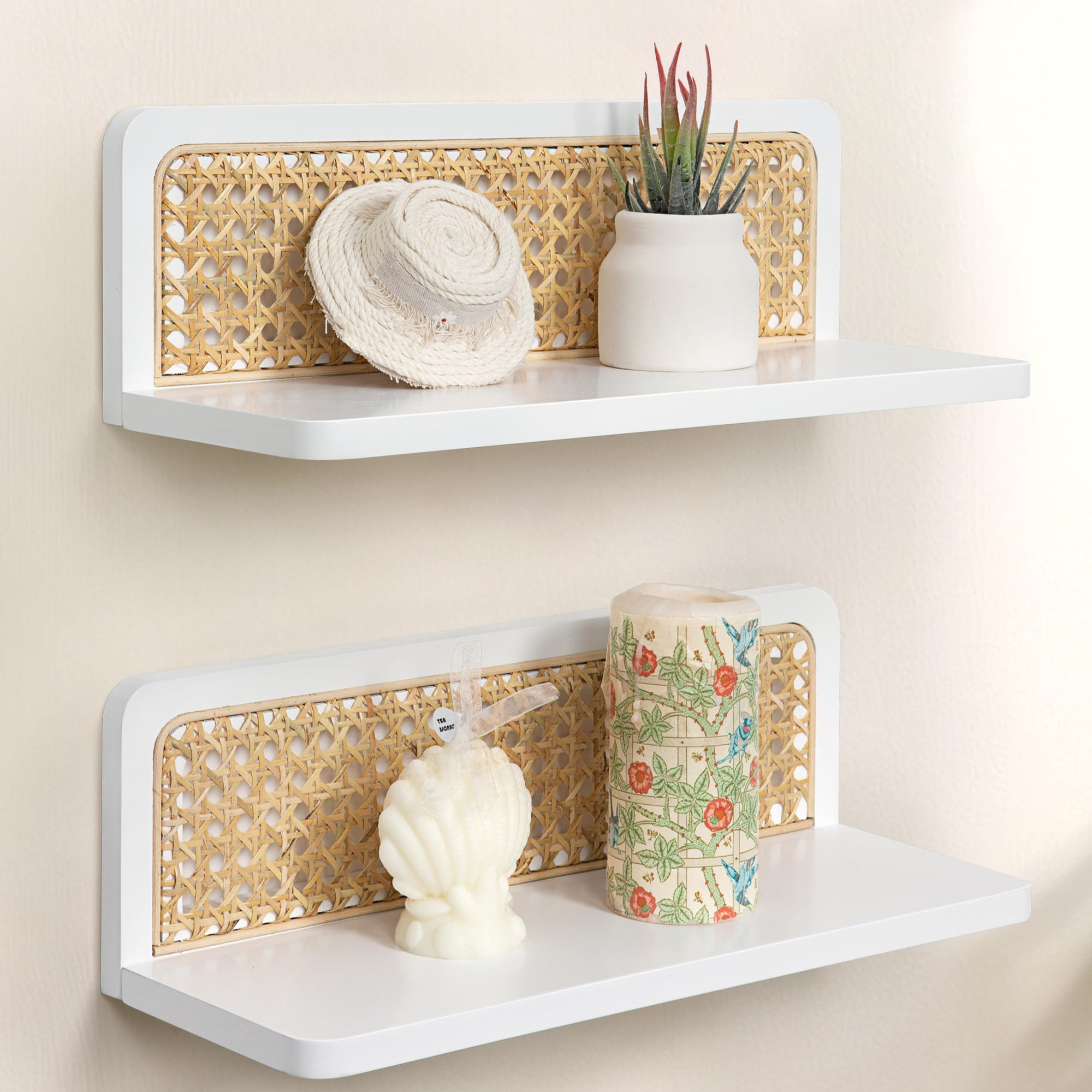 Bayou Breeze Rattan Floating Shelves Set of 2 | Wayfair