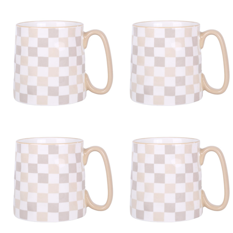 TSS White Label Bella Neutral Check Coffee Mug | Wayfair