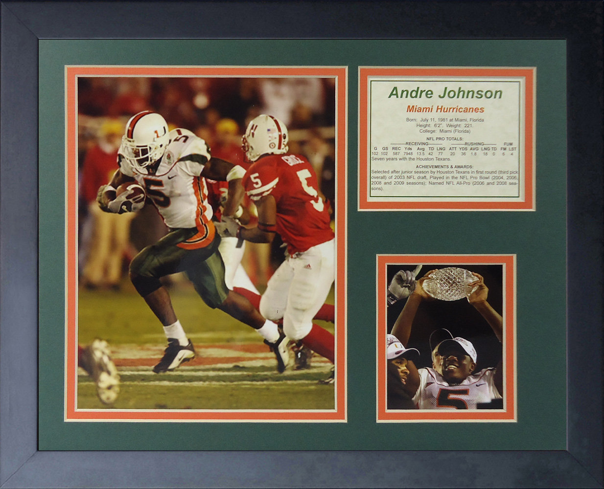 Legends Never Die Andre Johnson - Miami Hurricanes Framed Memorabilia ...