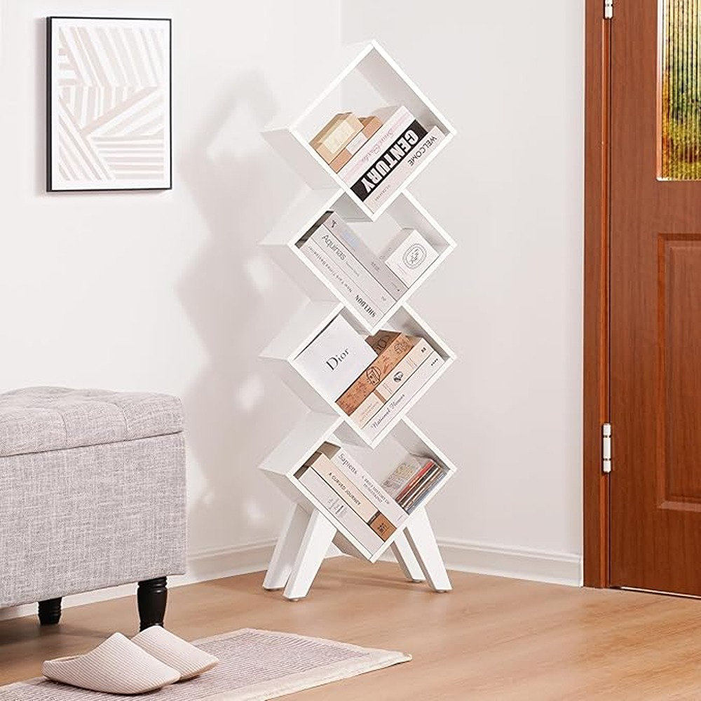 George Oliver White Bookshelf, Wood Small Bookcase 4-Tier Book Shelf ...