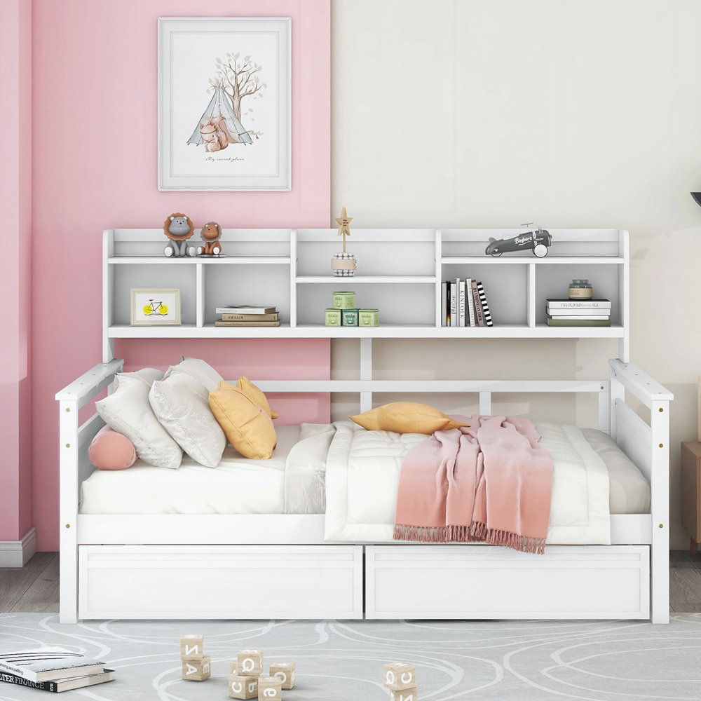 Lark Manor Wooden Daybed with Bedside Shelf and Two Drawers - Wayfair ...