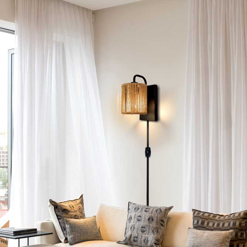 Breakwater Bay Ahull Iron Plug-in Armed Sconce Wall Lights for Bedroom ...