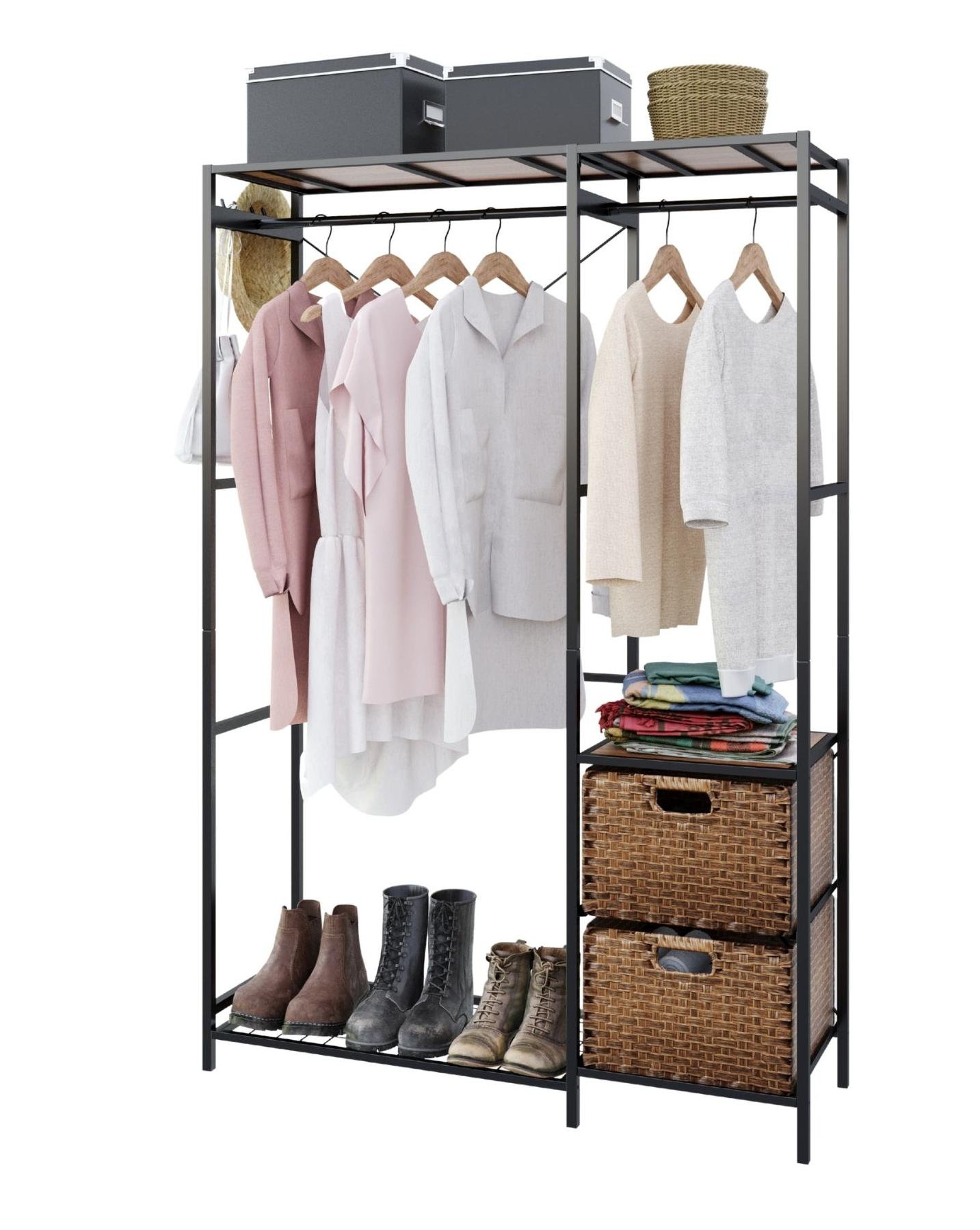 One Allium Way® Garment Racks with Shelves 2 Wicker Drawers and 4 Hooks ...