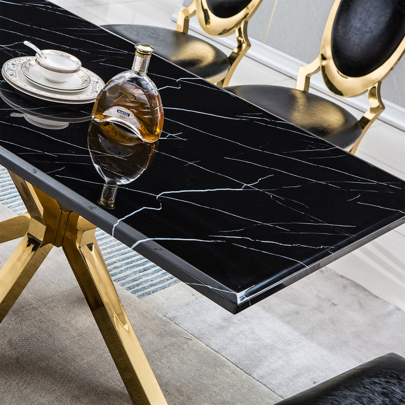Everly Quinn Muthaih Modern Rectangular Marble Dining Table,Kitchen ...