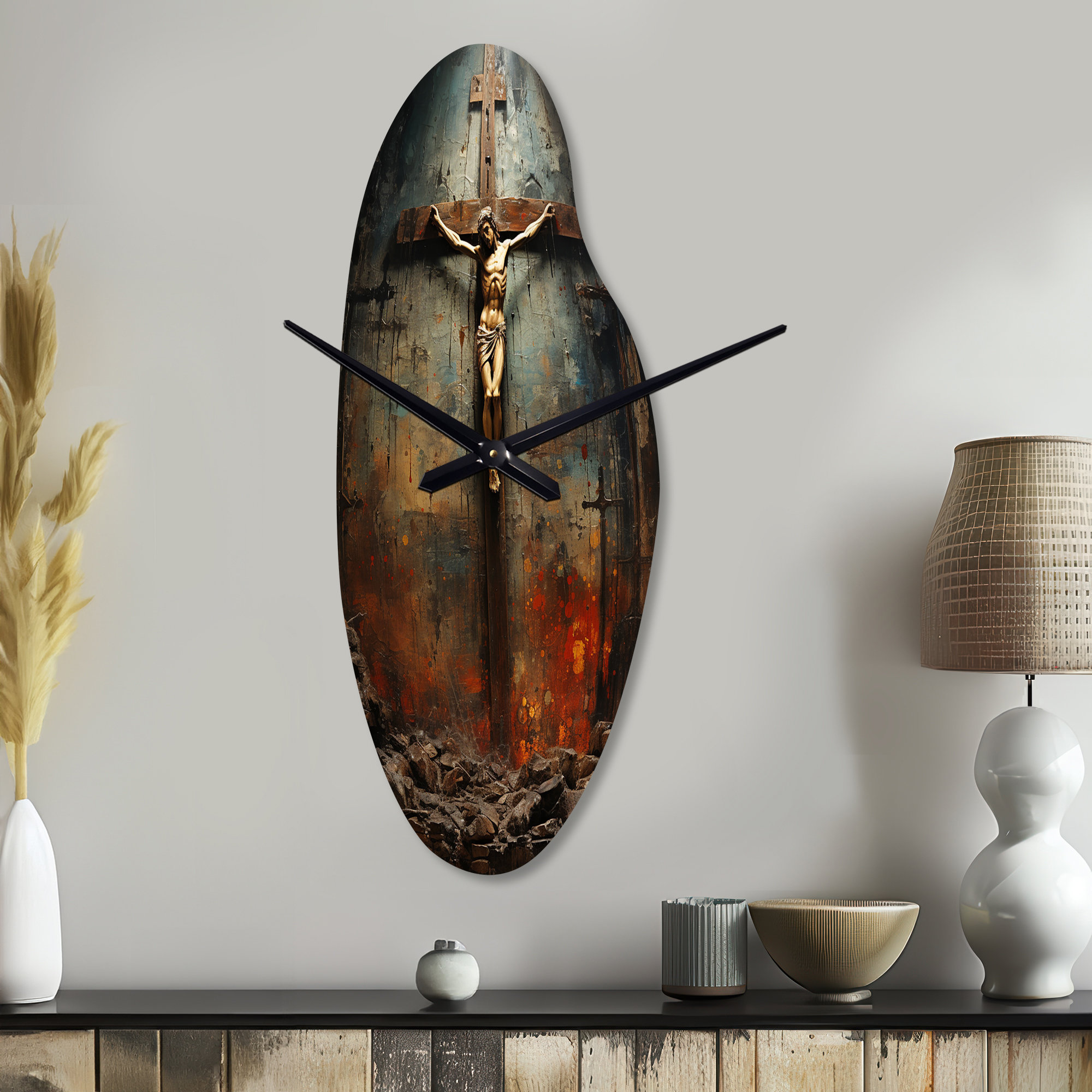 Design Art Christianity Crucifixion Darkness The - Curved Shape Orange ...
