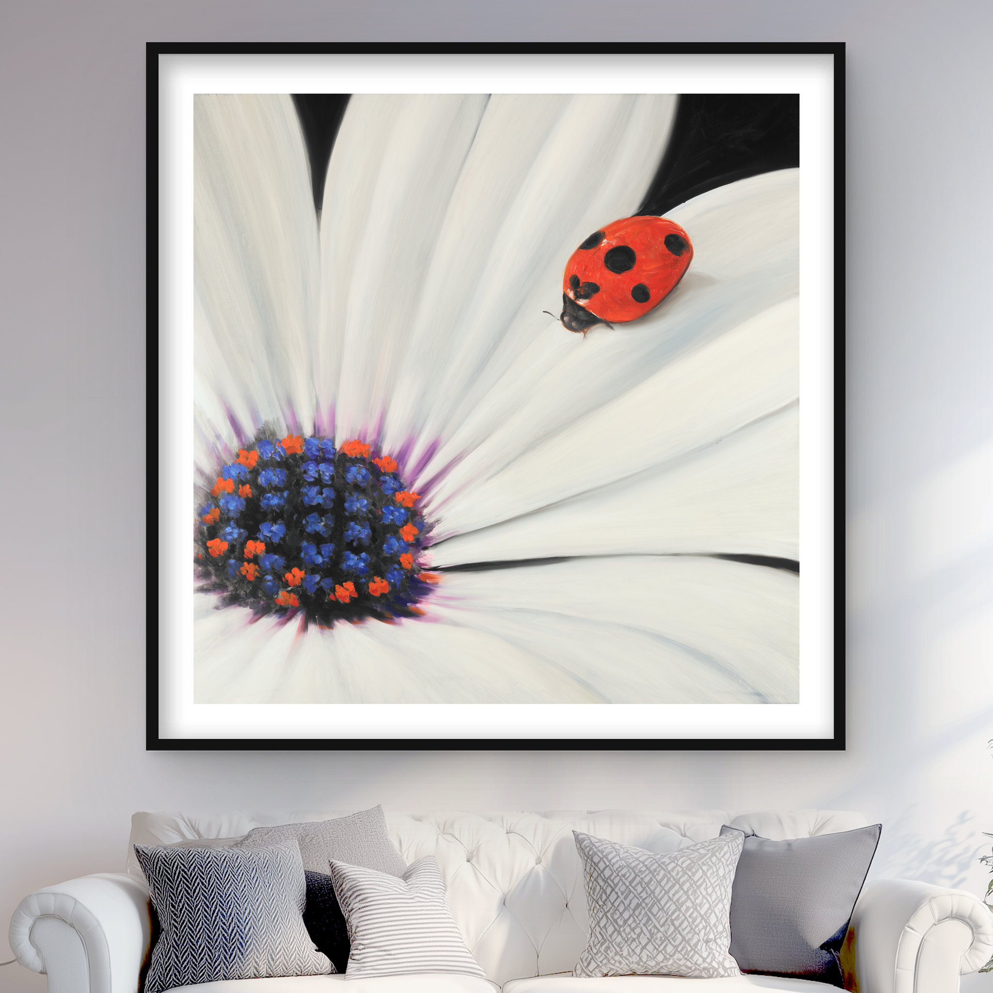 Lark Manor™ White Daisy and Ladybug - Romantic Bedroom Framed Print ...