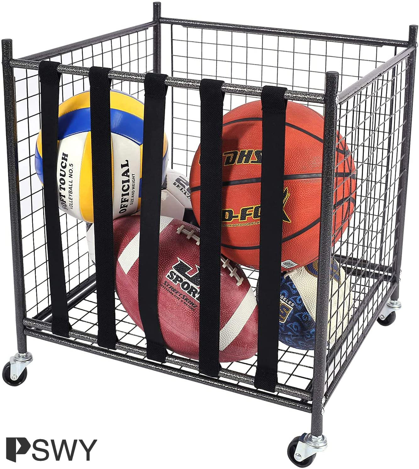 PSWY Sports Lockable Ball Storage Locker With Elastic Straps, Rolling ...