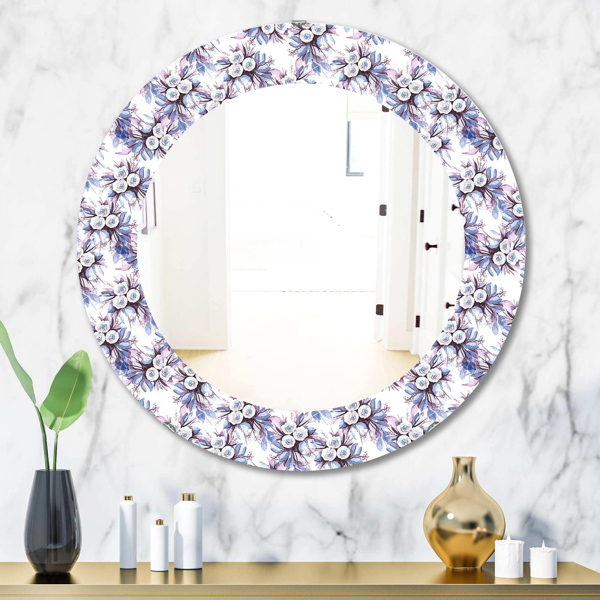 East Urban Home Purple Bloom 3 - Traditional Mirror - Oval or Round ...