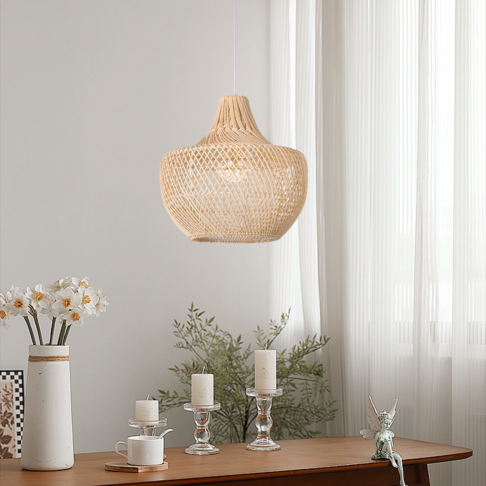Bayou Breeze Boho Rattan Pendant Light,Modern Rattan Chandelier for ...