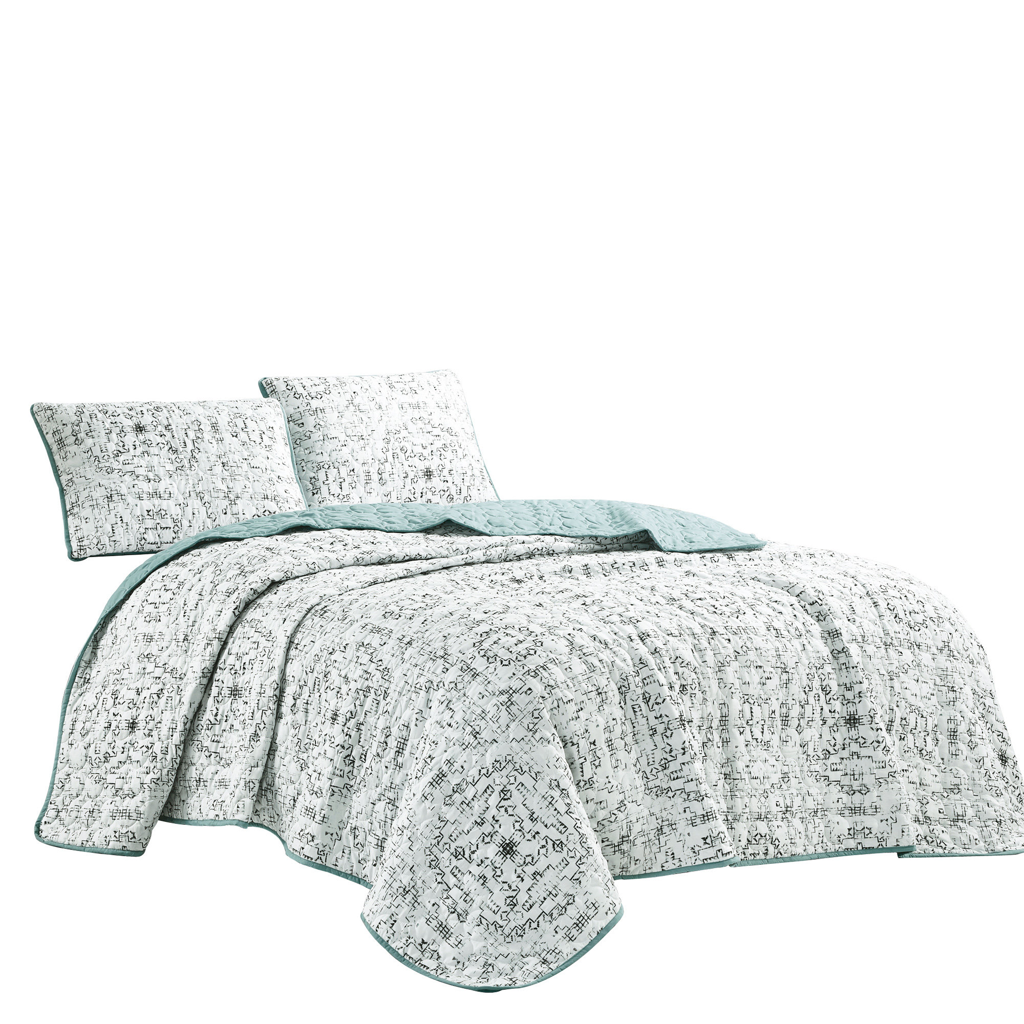 ESCA Light Ocean Green Microfiber Farmhouse/Country 3 Piece Coverlet ...