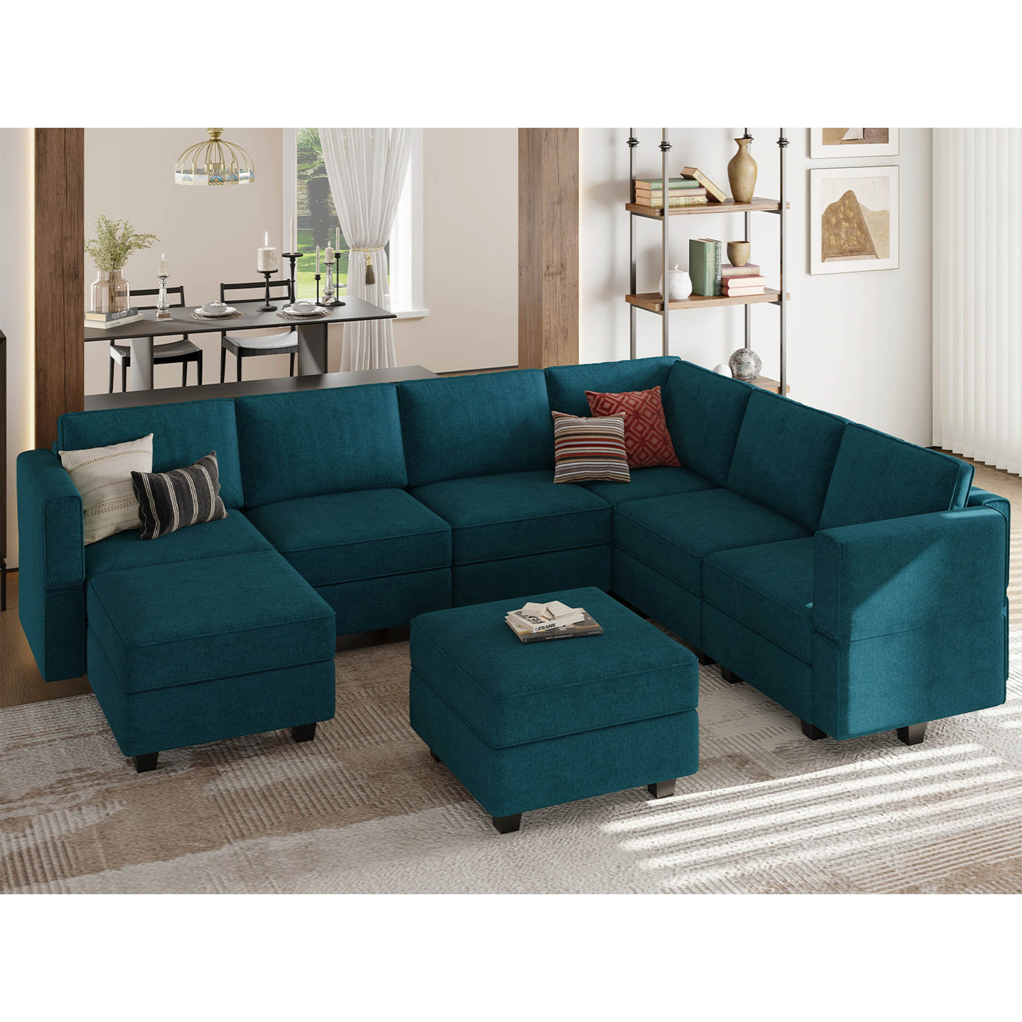 Belffin 116.6" Wide Reversible Modular Corner Sectional with Ottoman ...