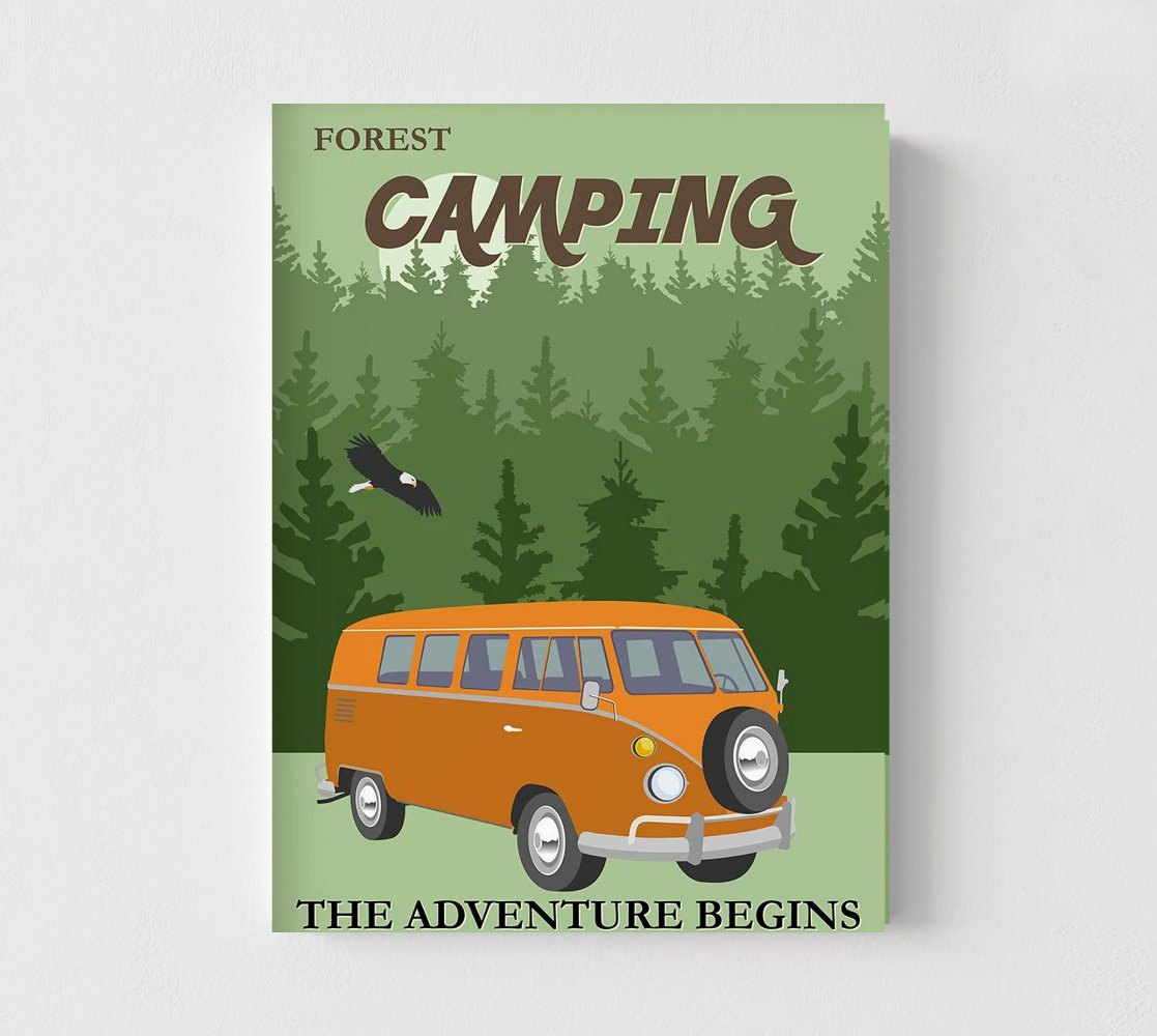 WeFrameArt Vintage Forest Camping Tent Poster, Retro Camping Tent Print ...