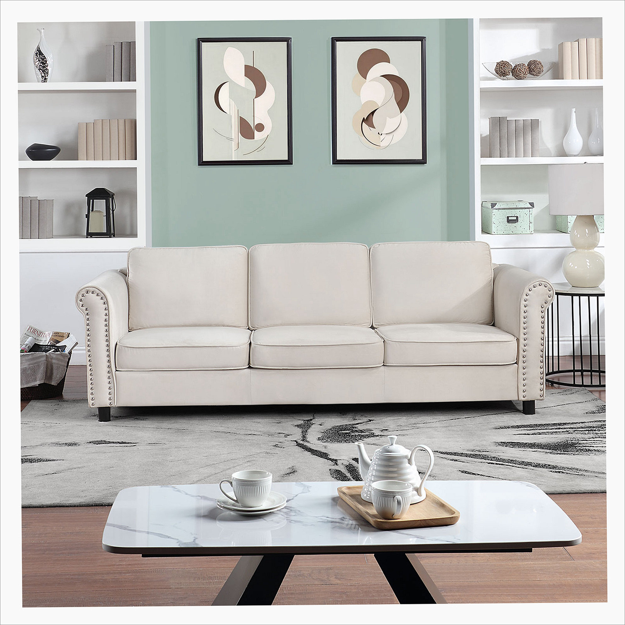 House of Hampton® Mid-Century Modern Couch Velvet Sofa Couch 3 Seater ...