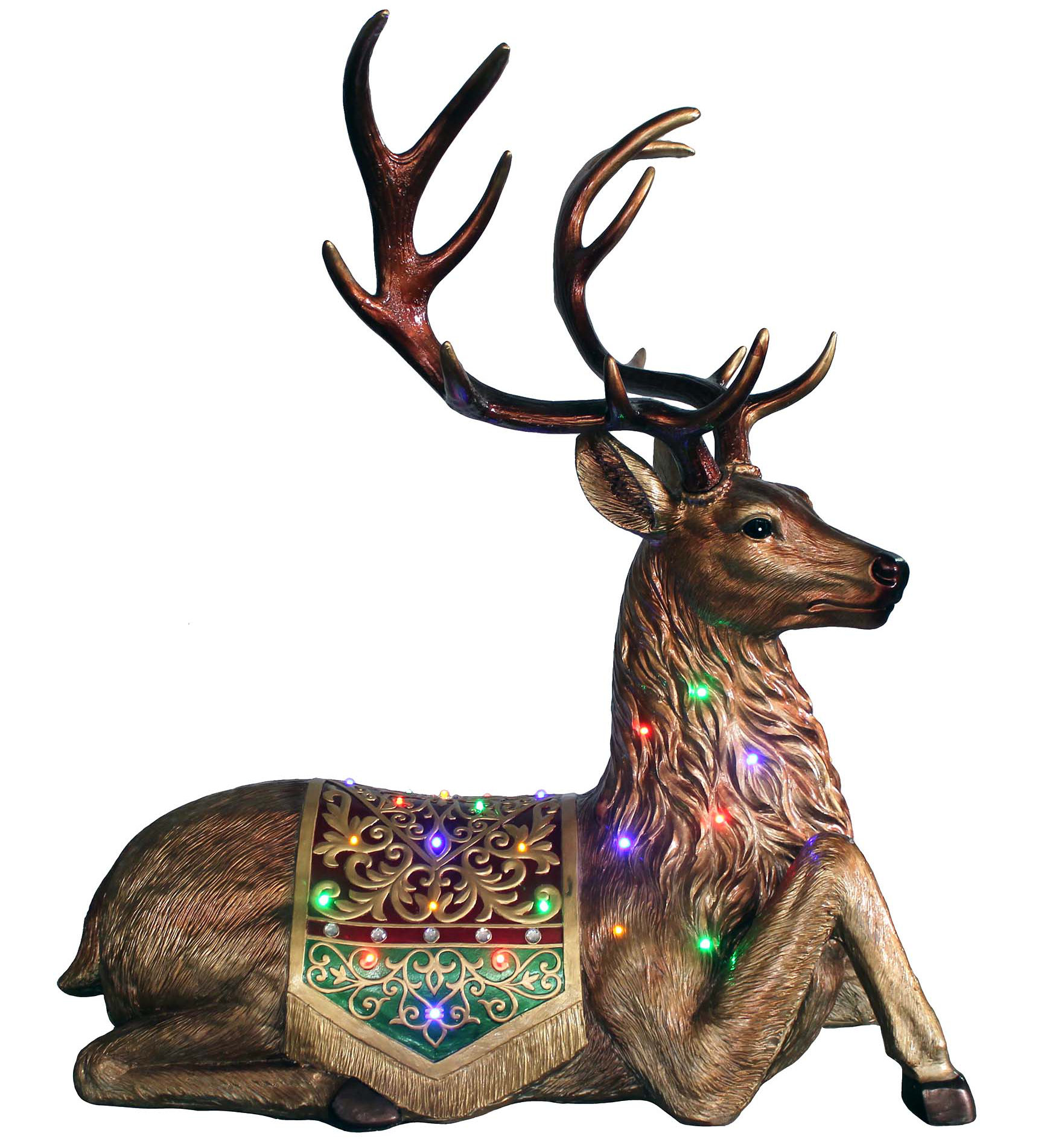 Fraser Hill Farm Indoor/Outdoor 4 Ft. Tall Sitting Reindeer Oversized Christmas Decor w/ LED ...