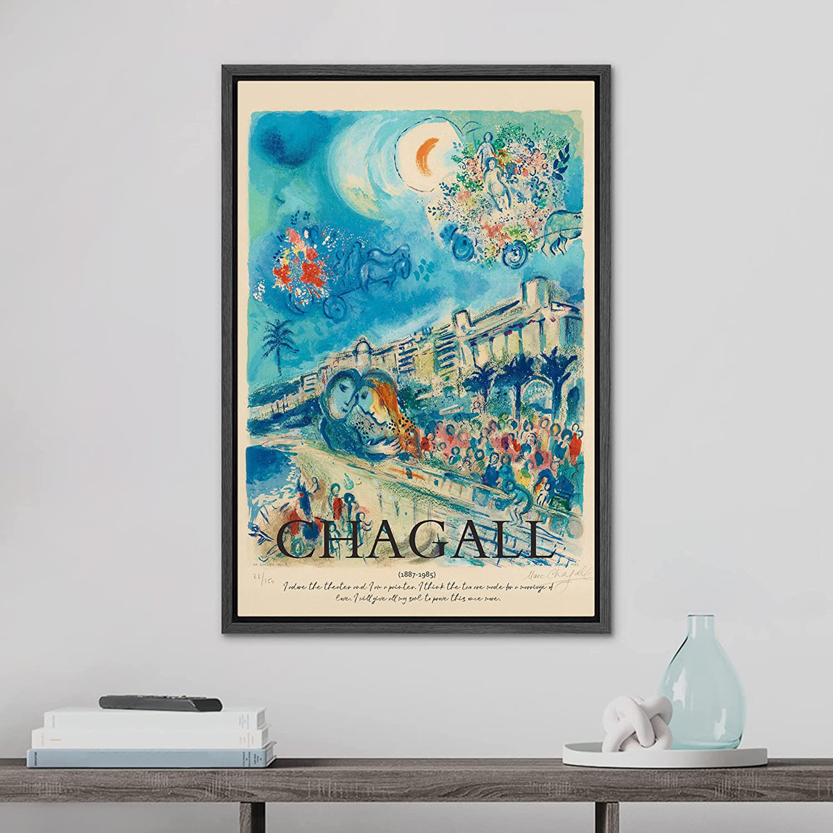 SIGNLEADER Framed Canvas Print Wall Art Chagall Crescent Moon Pastel ...