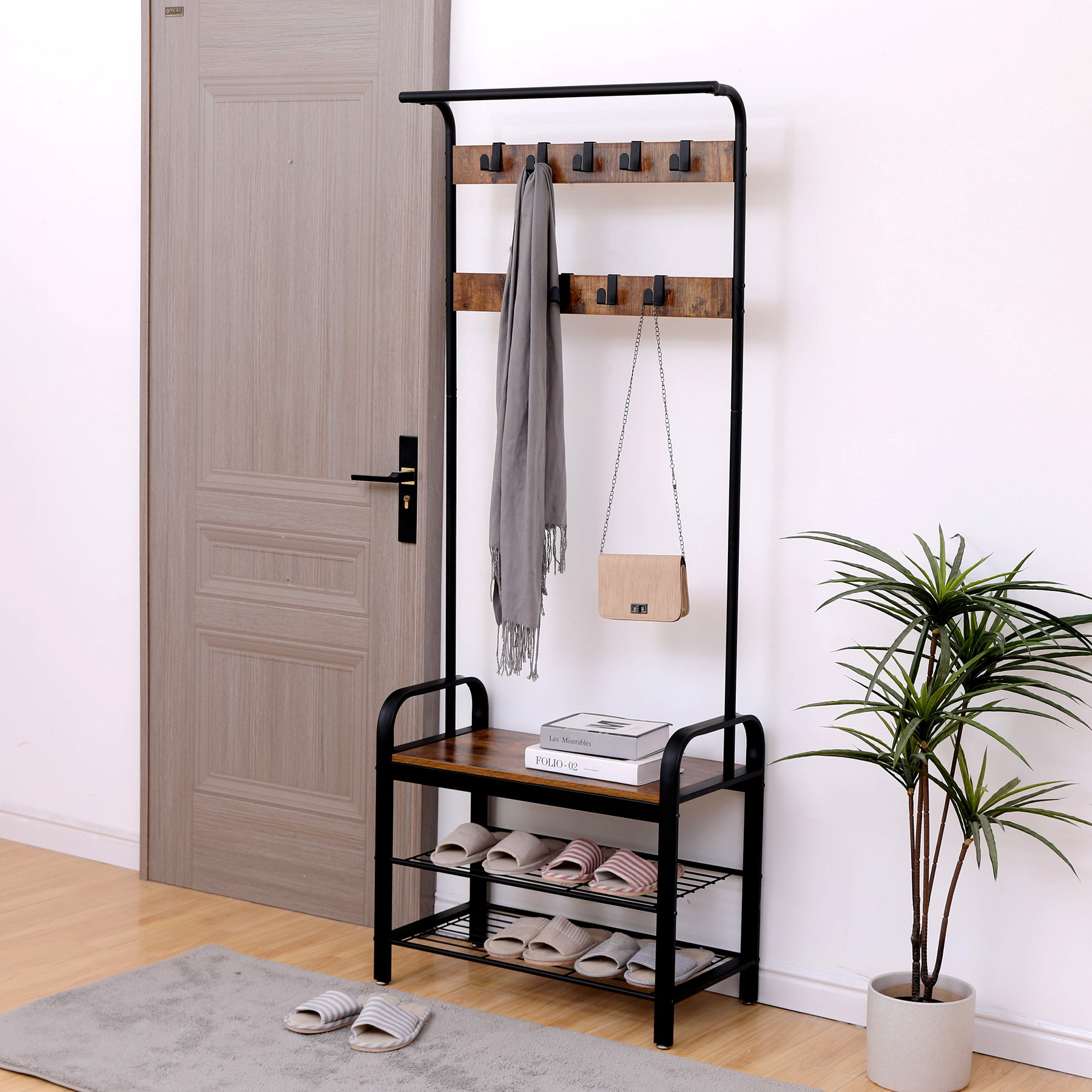 17 Stories Versatile Entryway Rack And Shoe Bench Hall Tree With Bench ...