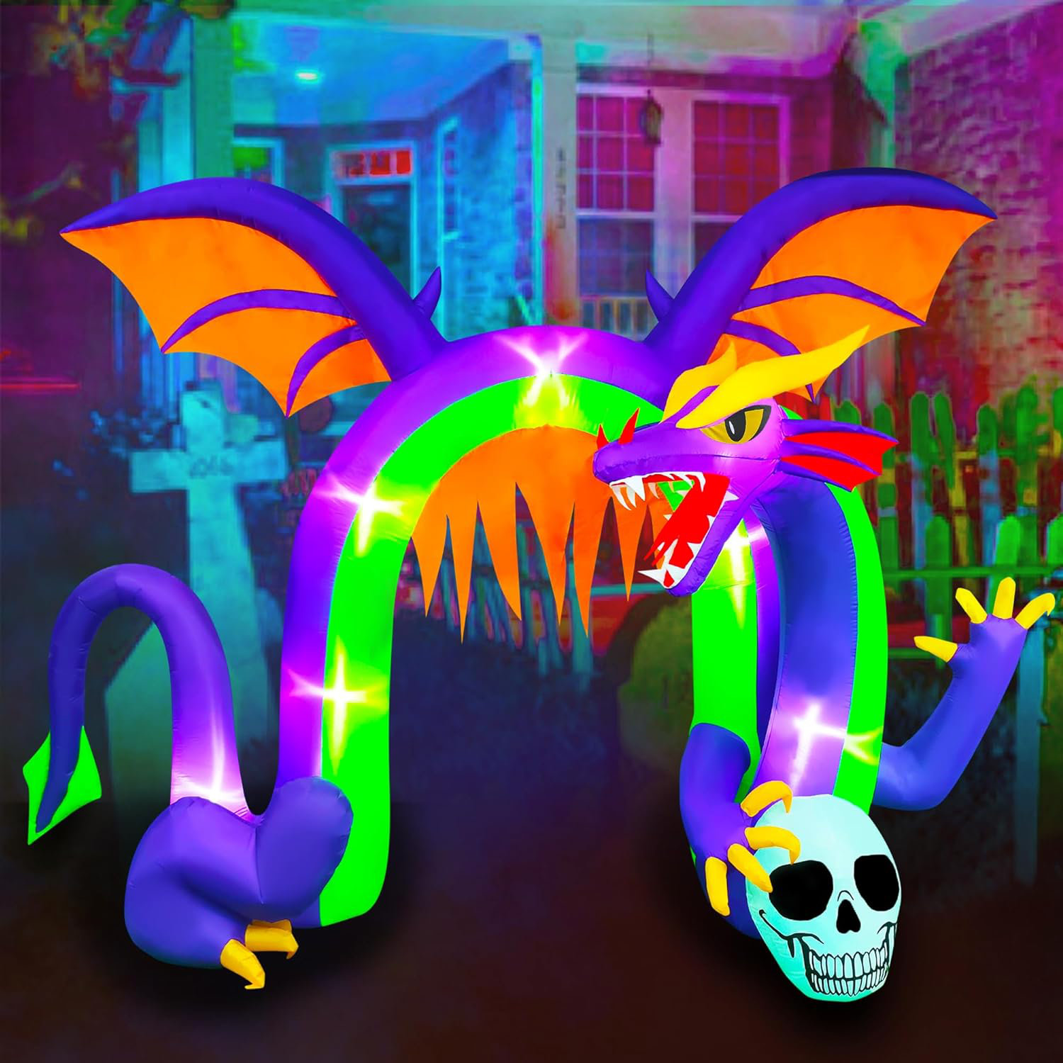 The Holiday Aisle® 9 Ft Halloween Inflatable Dragon Archway Decoration ...