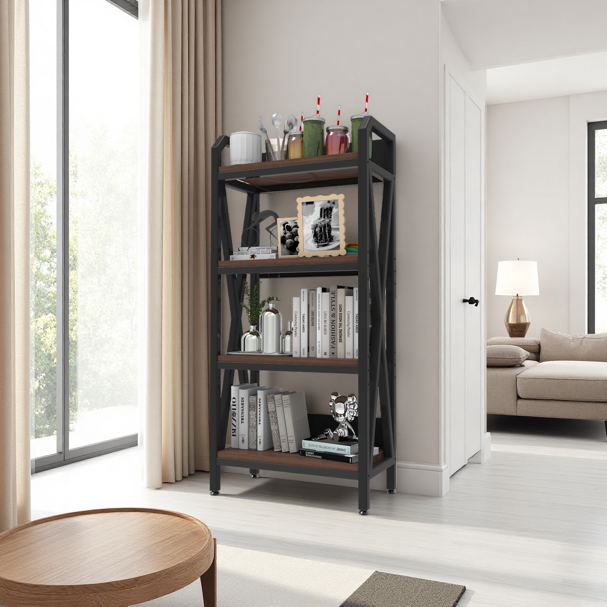 Rebrilliant Bakers Rack 4-Level Storage Shelves Mental And Wooden ...