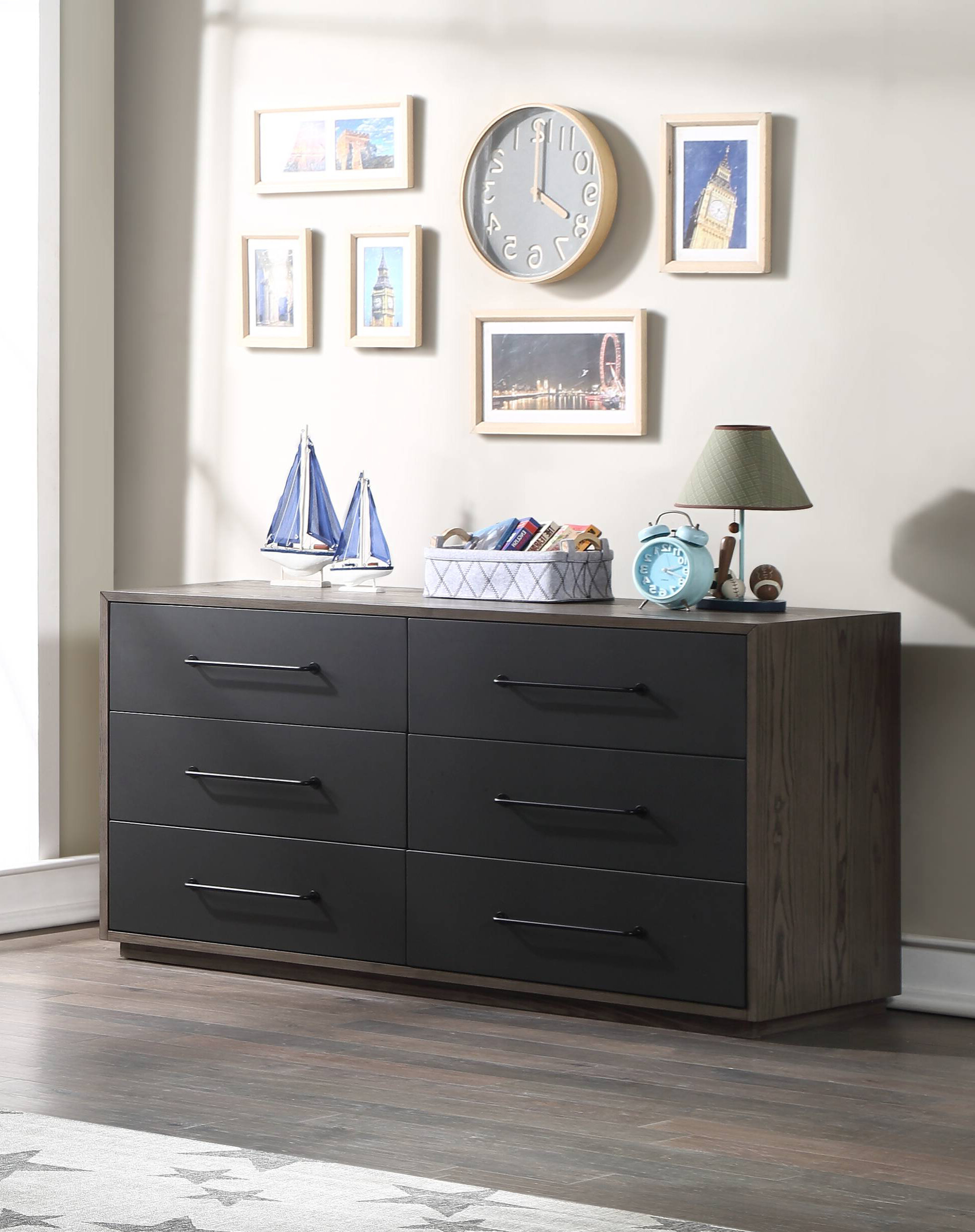Latitude Run® Debi 6 - Drawer 59.6" W Double Dresser in Grey Oak ...